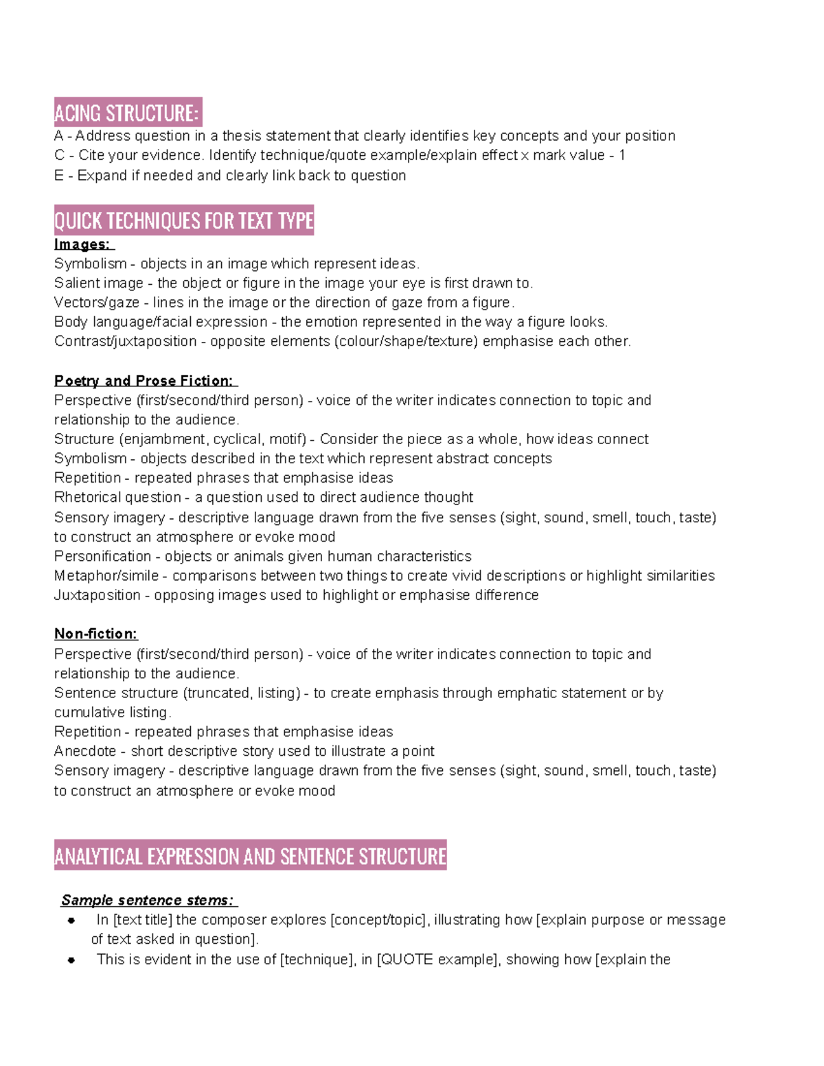 ENG EXAM - english course content summary - ACING STRUCTURE: A ...