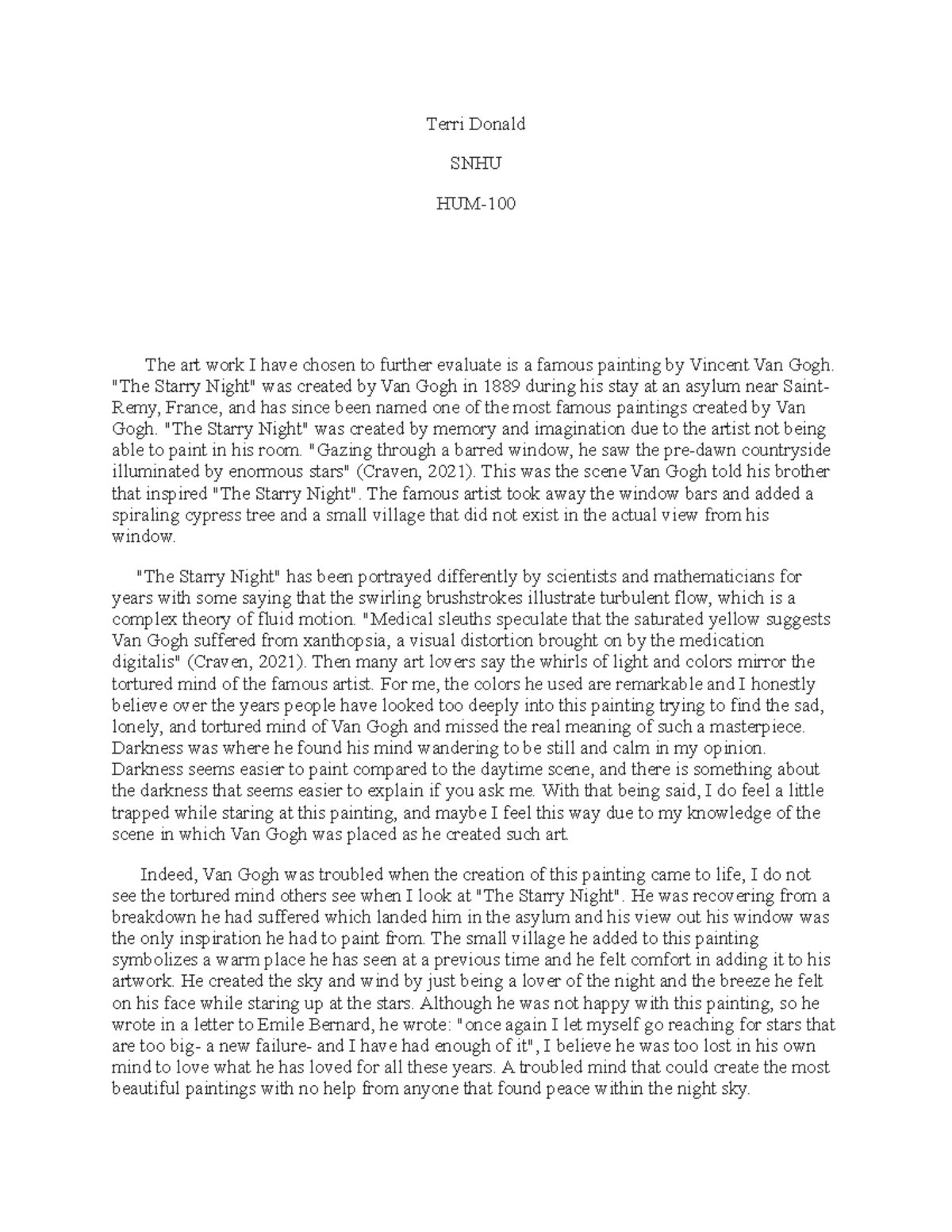 HUM-100 Module 2-1 Cultural Work and Its Value - Terri Donald SNHU HUM ...