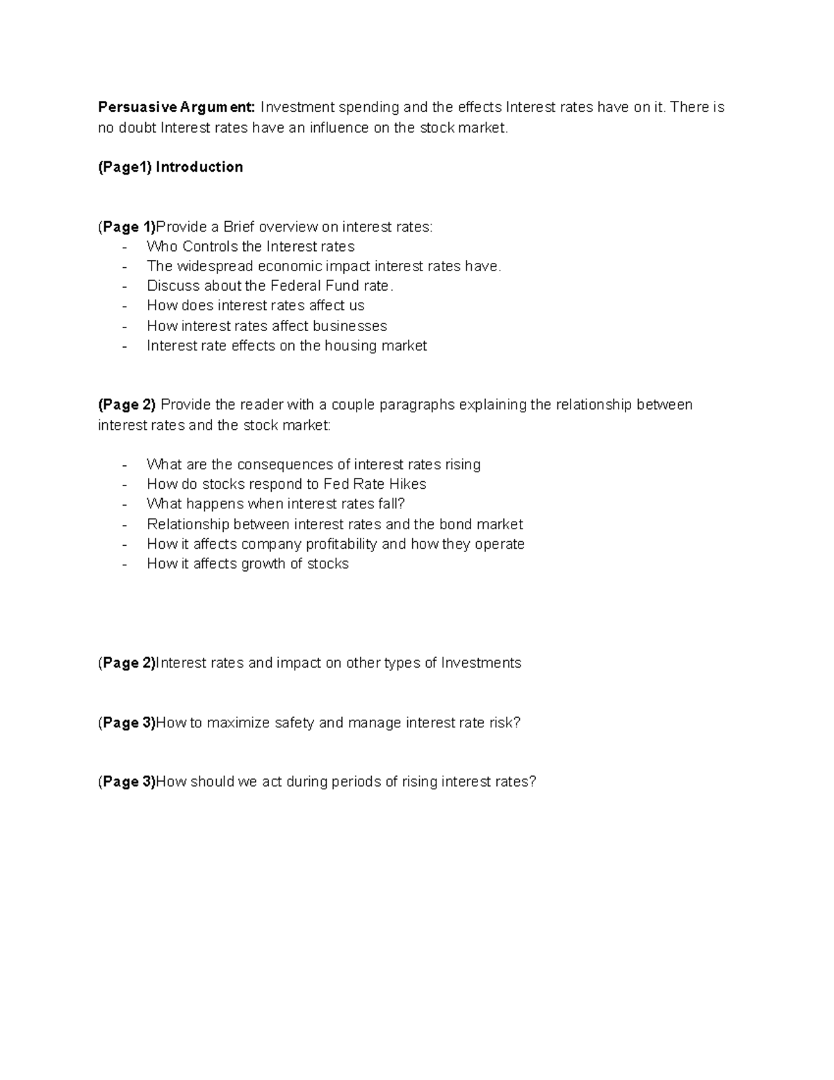 ECN201 Essay Outline - Persuasive Argument: Investment spending and the ...