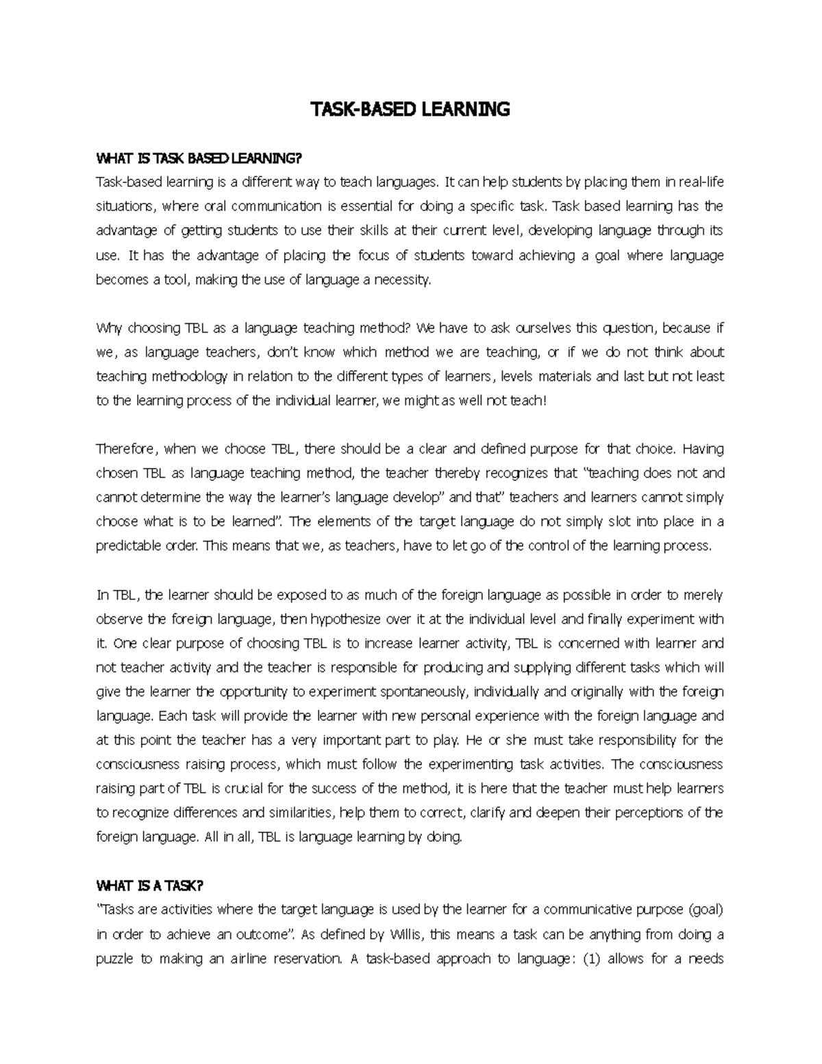 Tbl Theories Of Teaching English Task Based Learning What Is Task Based Learning Task Based