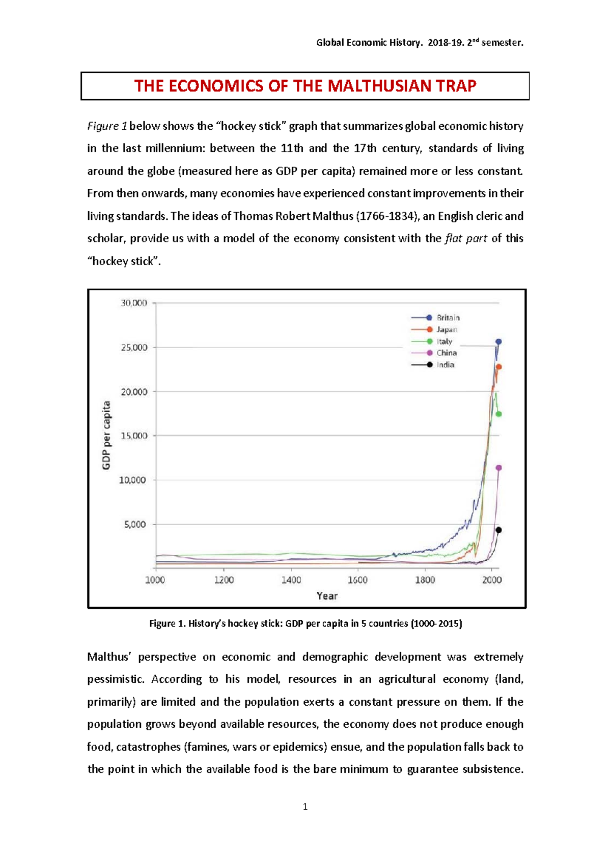 Malthus-Reading summaries - THE ECONOMICS OF THE MALTHUSIAN TRAP Figure ...