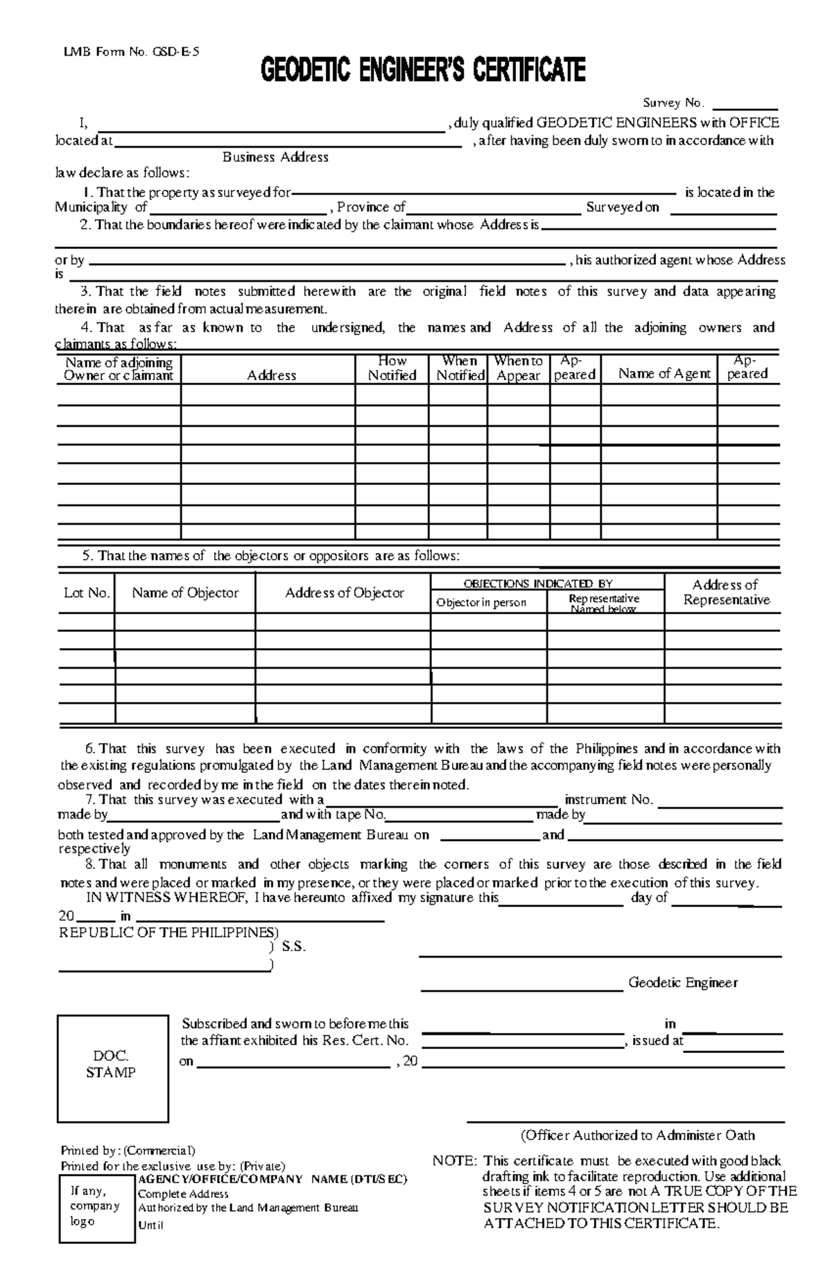 LMB Form No - lmb form - Printed by: (Commercial) Printed for the ...