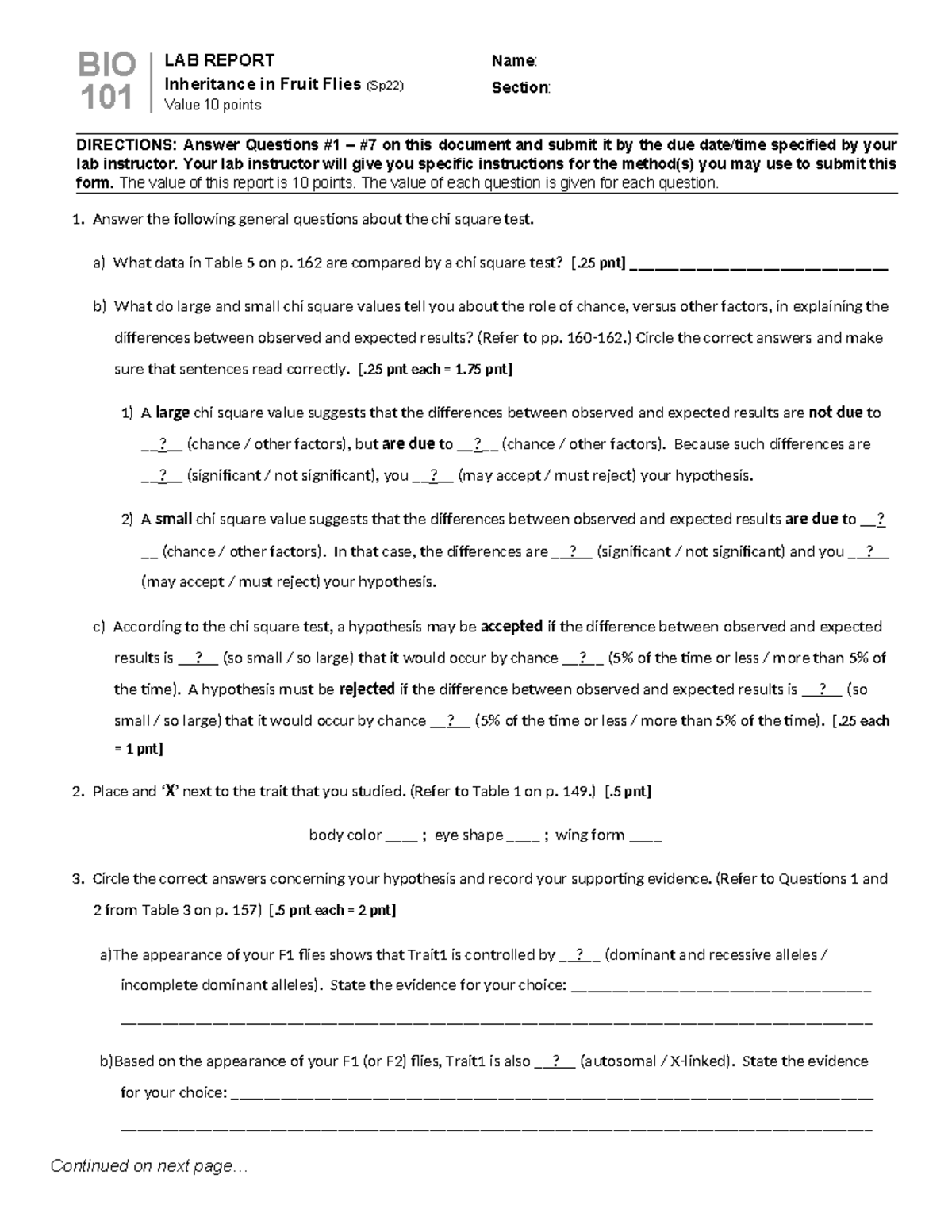 101 Lab Flies Spring 22 - work - Answer the following general questions ...