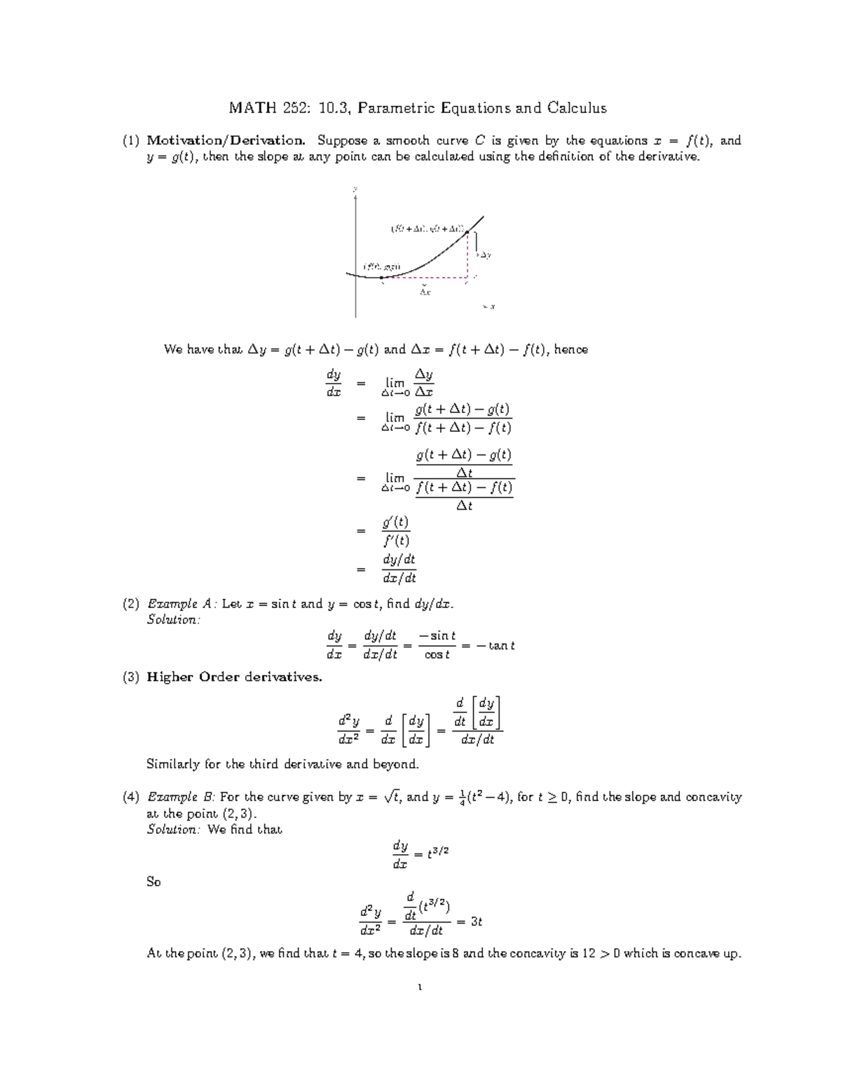 10.3 parametric equations and calculus - MATH 252: 10, Parametric ...