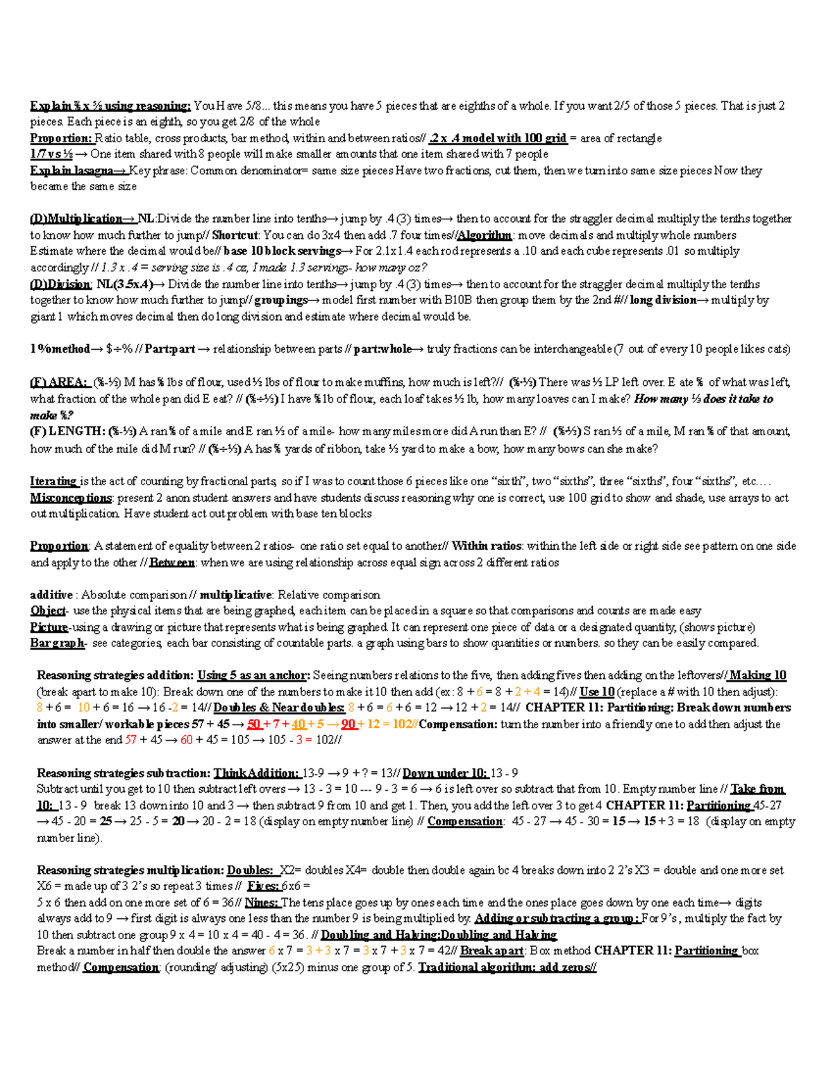Final math note sheet - UIUC CI 430 - Explain ⅖ x ⅝ using reasoning ...