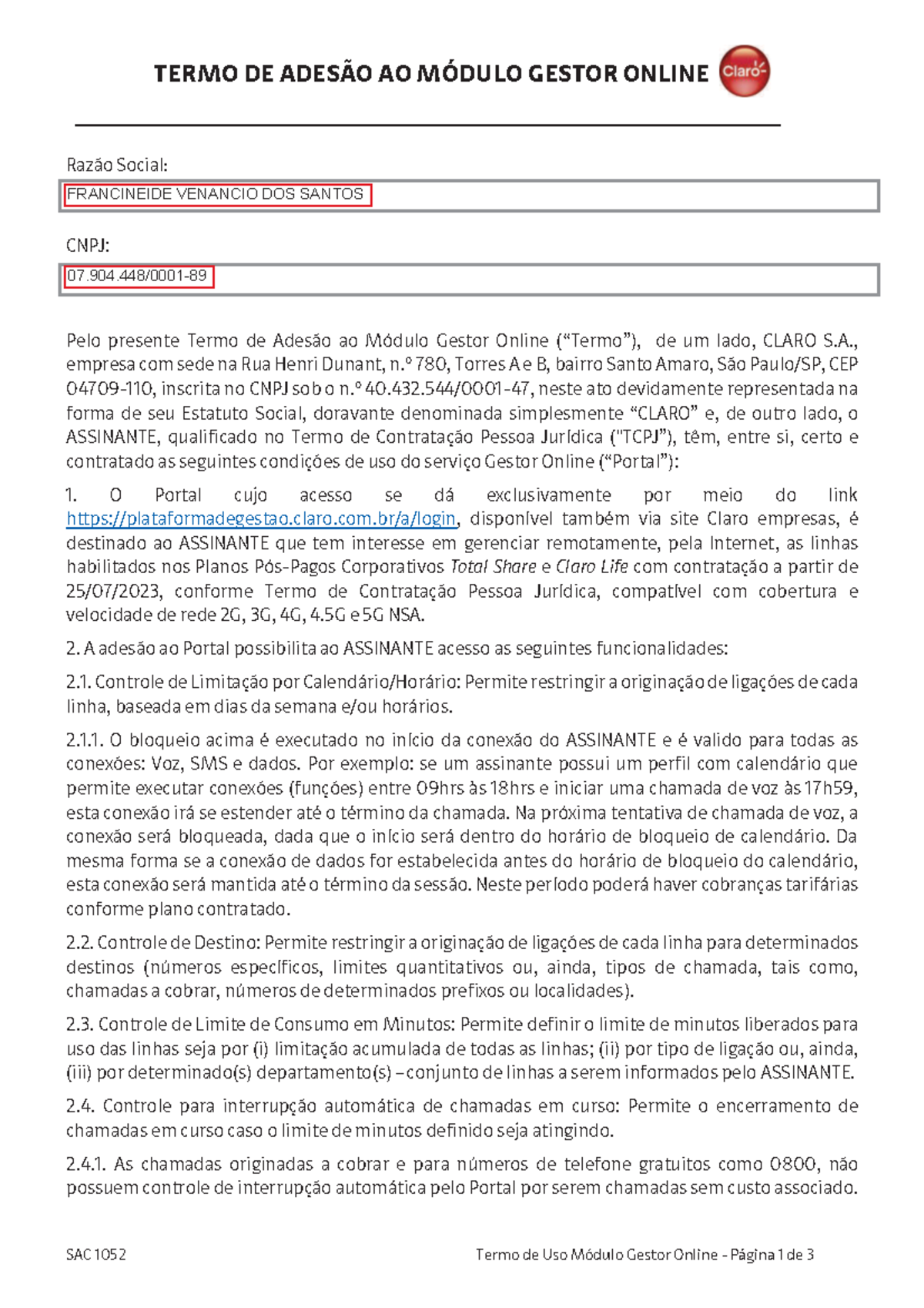 Termo DE Adesão AO Módulo Gestor Online (NOVO GOL) - TERMO DE ADESÃO AO MÓDULO GESTOR ONLINE ...