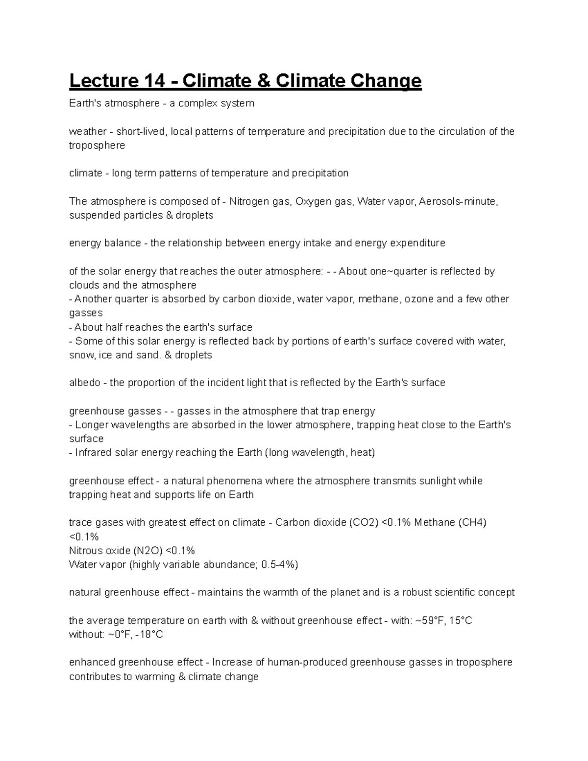 Lecture 14 Climate and Climate Change - Lecture 14 - Climate & Climate ...