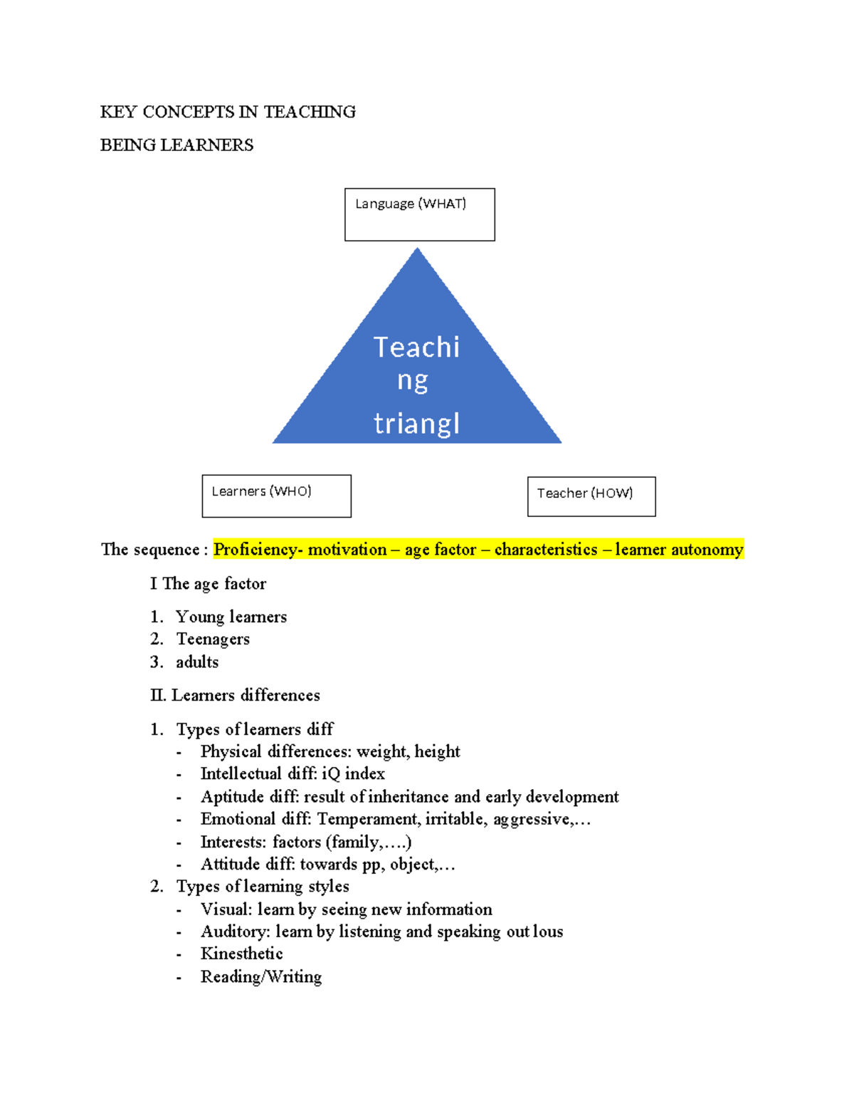teaching methodology - KEY CONCEPTS IN TEACHING BEING LEARNERS The ...