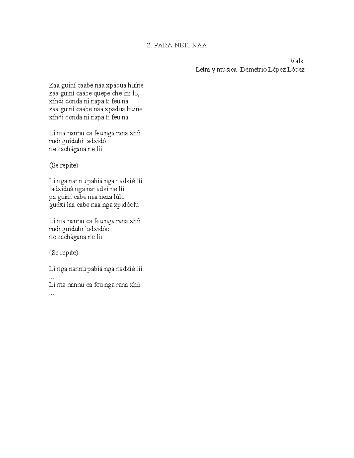 FEO - 2. PARA NETI NAA Vals. Letra y música: Demetrio López López Zaa ...