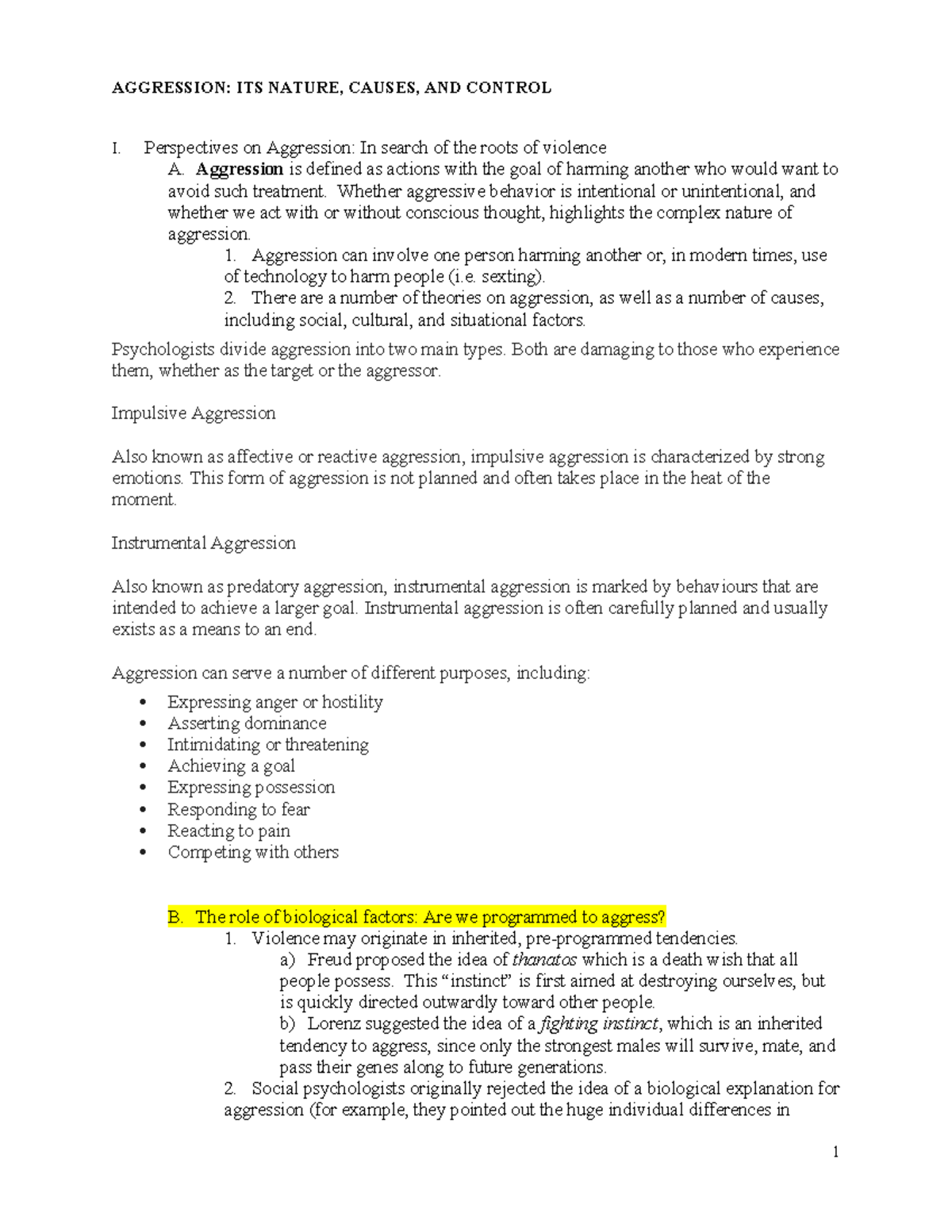 Social Psychology 9 - Aggression - AGGRESSION: ITS NATURE, CAUSES, AND ...