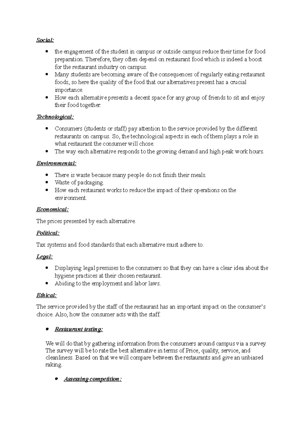Steeple analysis - Social: the engagement of the student in campus or ...