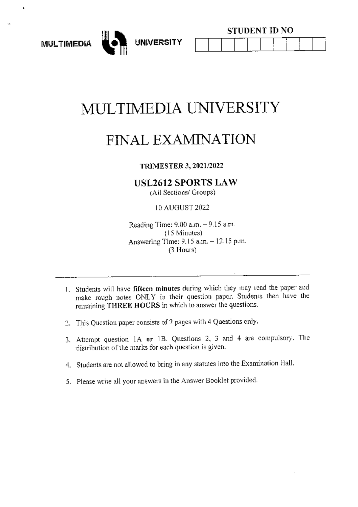 Pyq 2122 tri 3 - Pyq 2122 tri 3 - Sports Law - Studocu