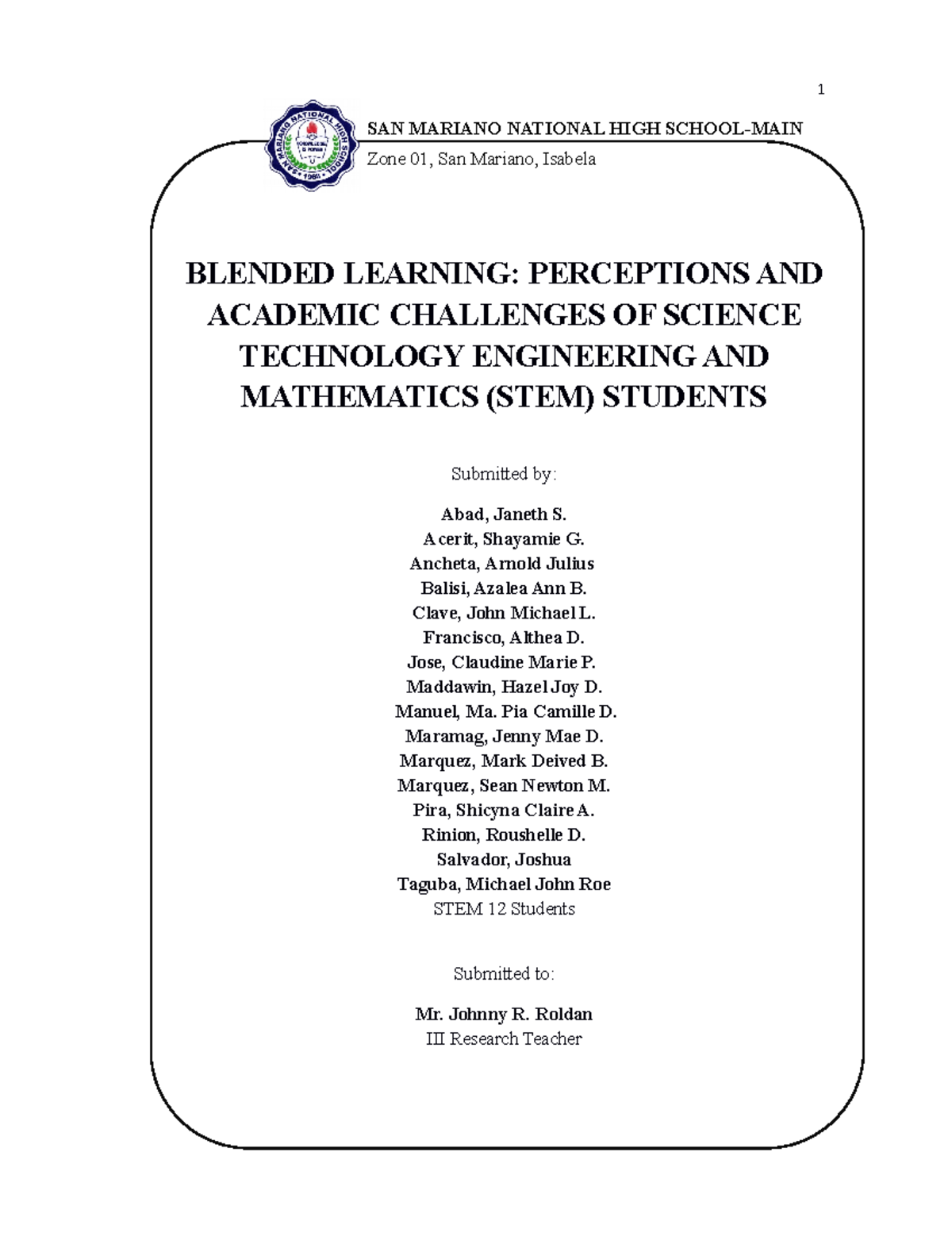 RAW Manuscript of STEM 12 Group 1 Edited - BLENDED LEARNING ...