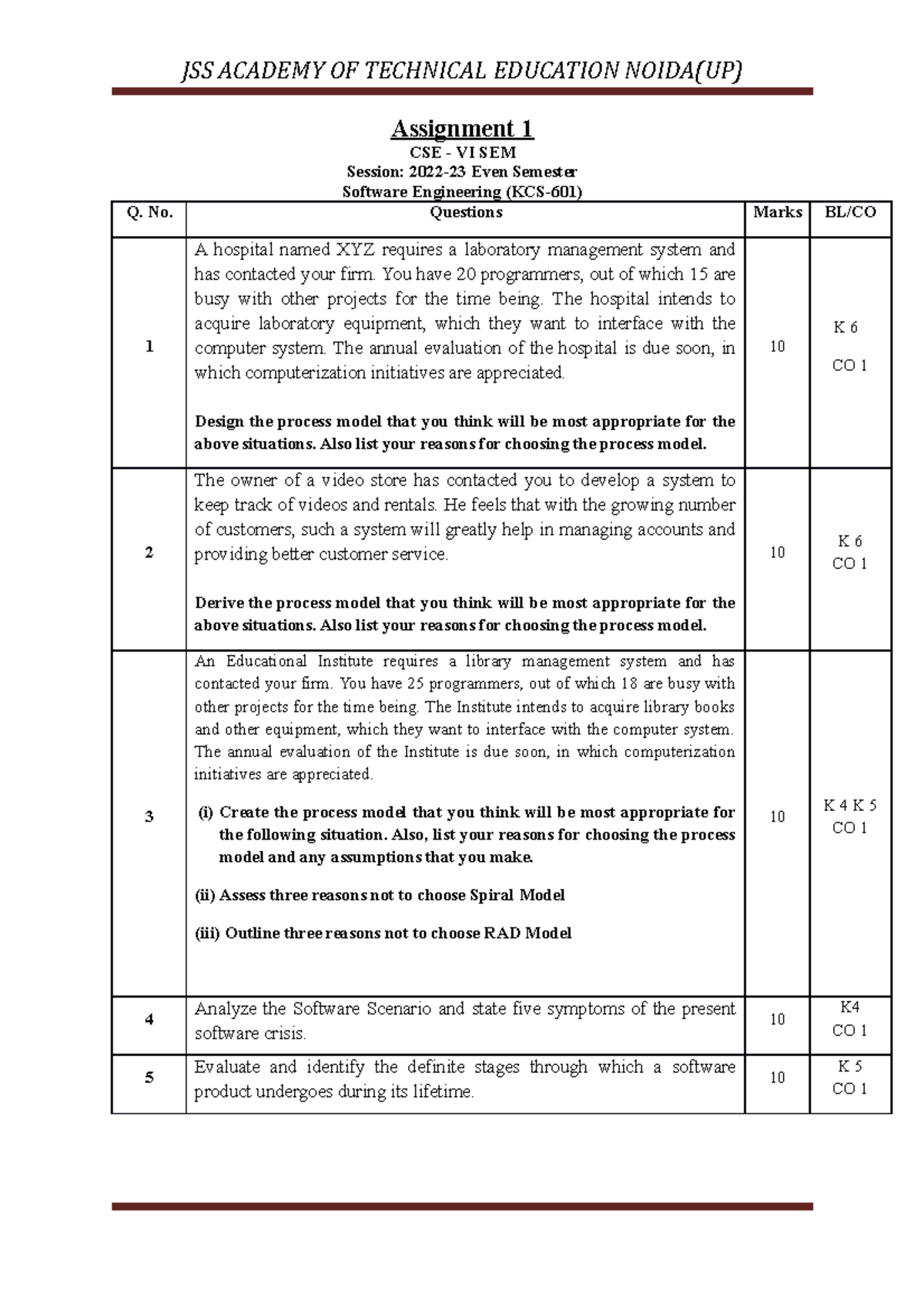 Assignment 1 Unit1 Jss Academy Of Technical Education Noidaup Assignment 1 Cse Vi Sem