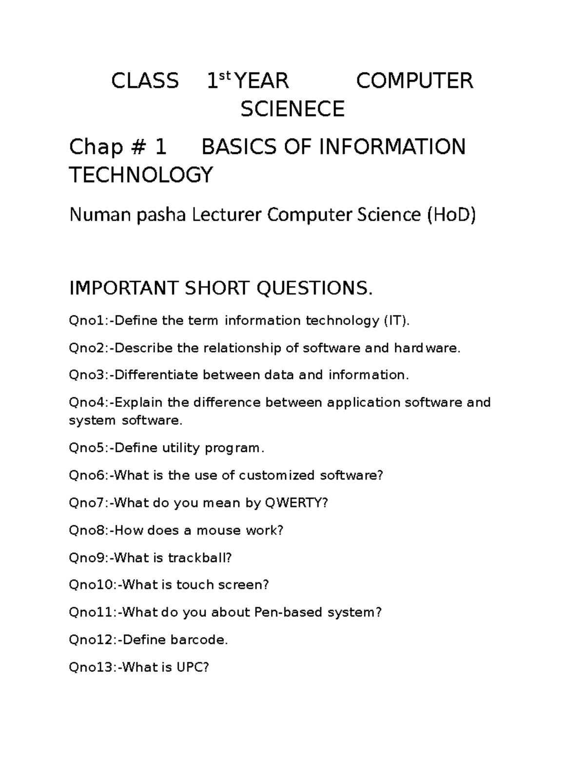 1st year important short questions -WPS Office - CLASS 1 st YEAR ...