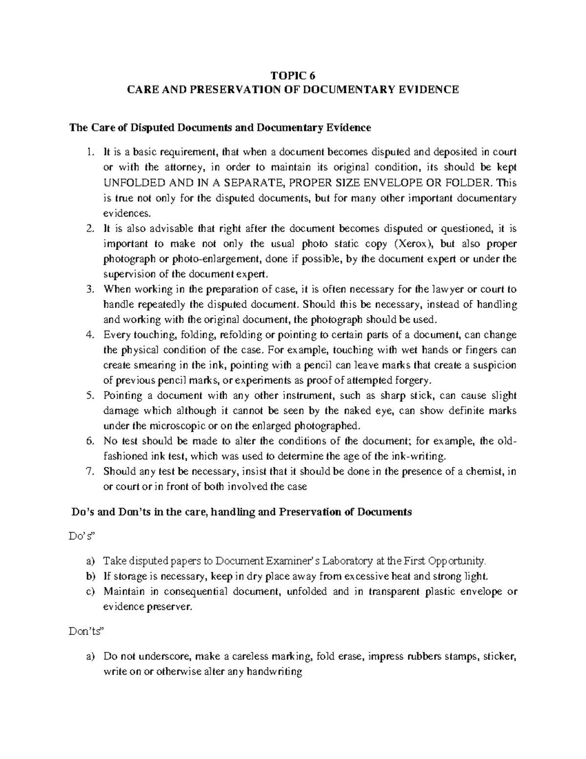 Topic 6 Proper Handling OF Documents AND Questioned Documents - TOPIC 6 ...