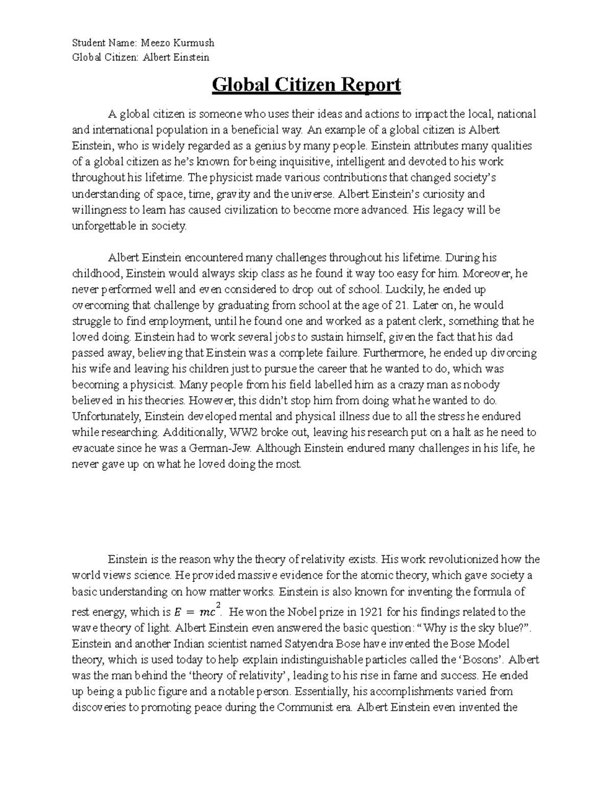 Global Citizen Assignment - Student Name: Meezo Kurmush Global Citizen ...