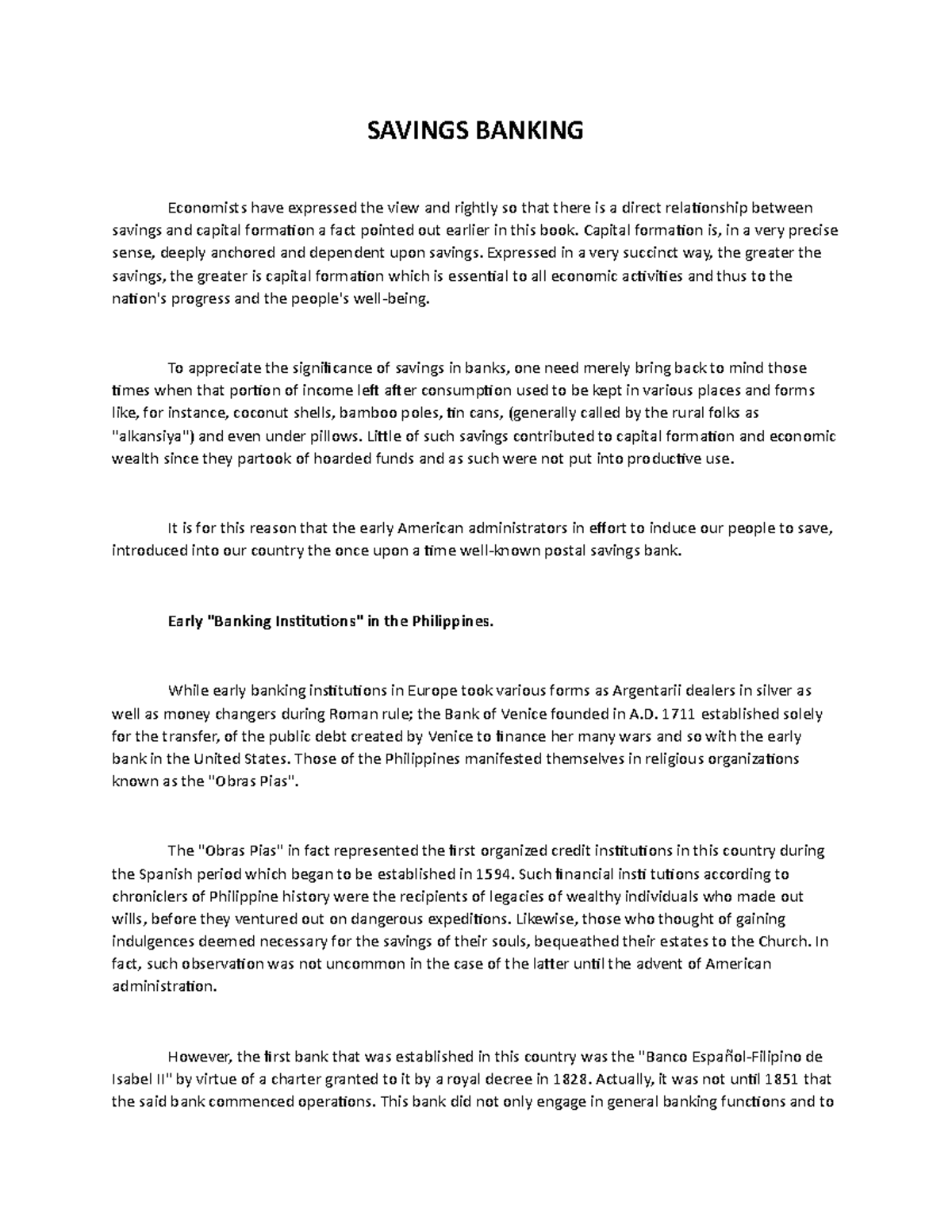 Savings Banking - SAVINGS BANKING Economists have expressed the view ...
