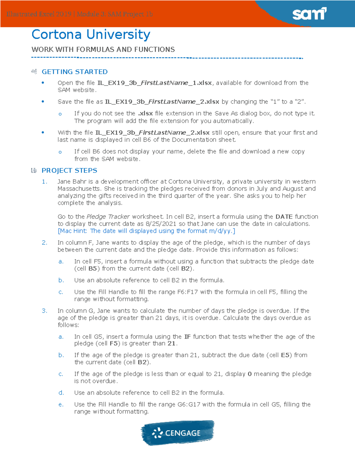 Instructions IL EX19 3b - Cortona University WORK WITH FORMULAS AND ...