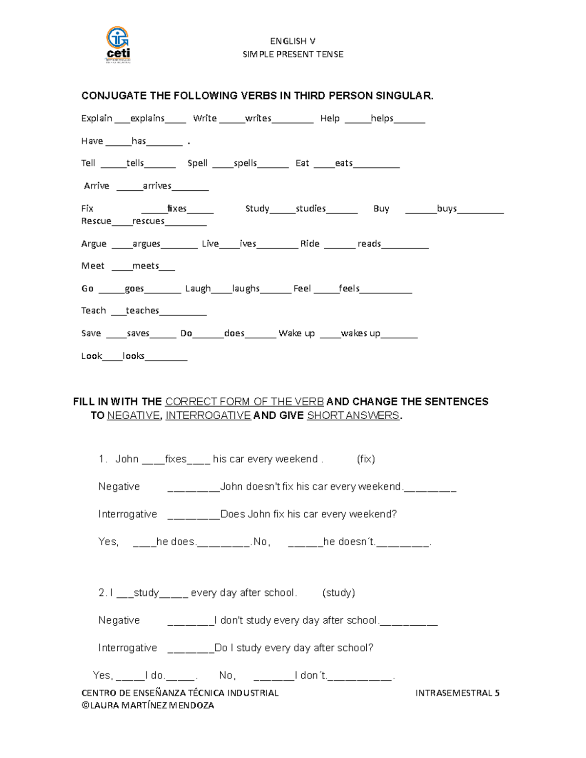 Roundtablesimplepresent - SIMPLE PRESENT TENSEENGLISH V CONJUGATE THE ...