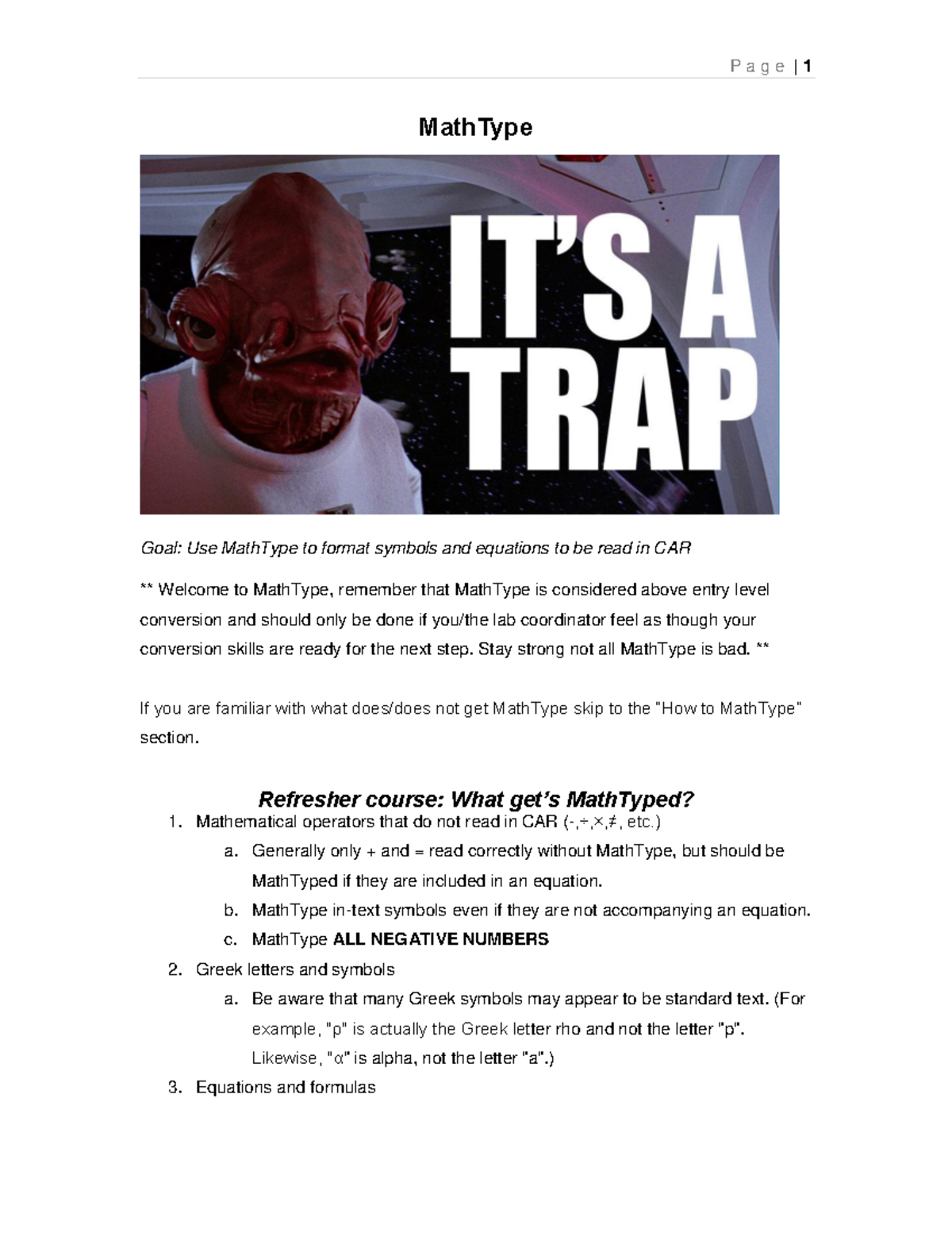 02 Math Type Manual - @@@ - MathType Goal: Use MathType to format ...