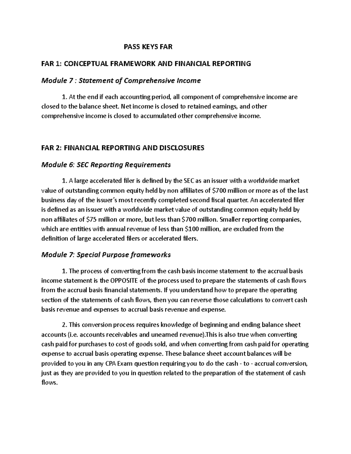 Summary- Becker Pass key- FAR - PASS KEYS FAR FAR 1: CONCEPTUAL ...