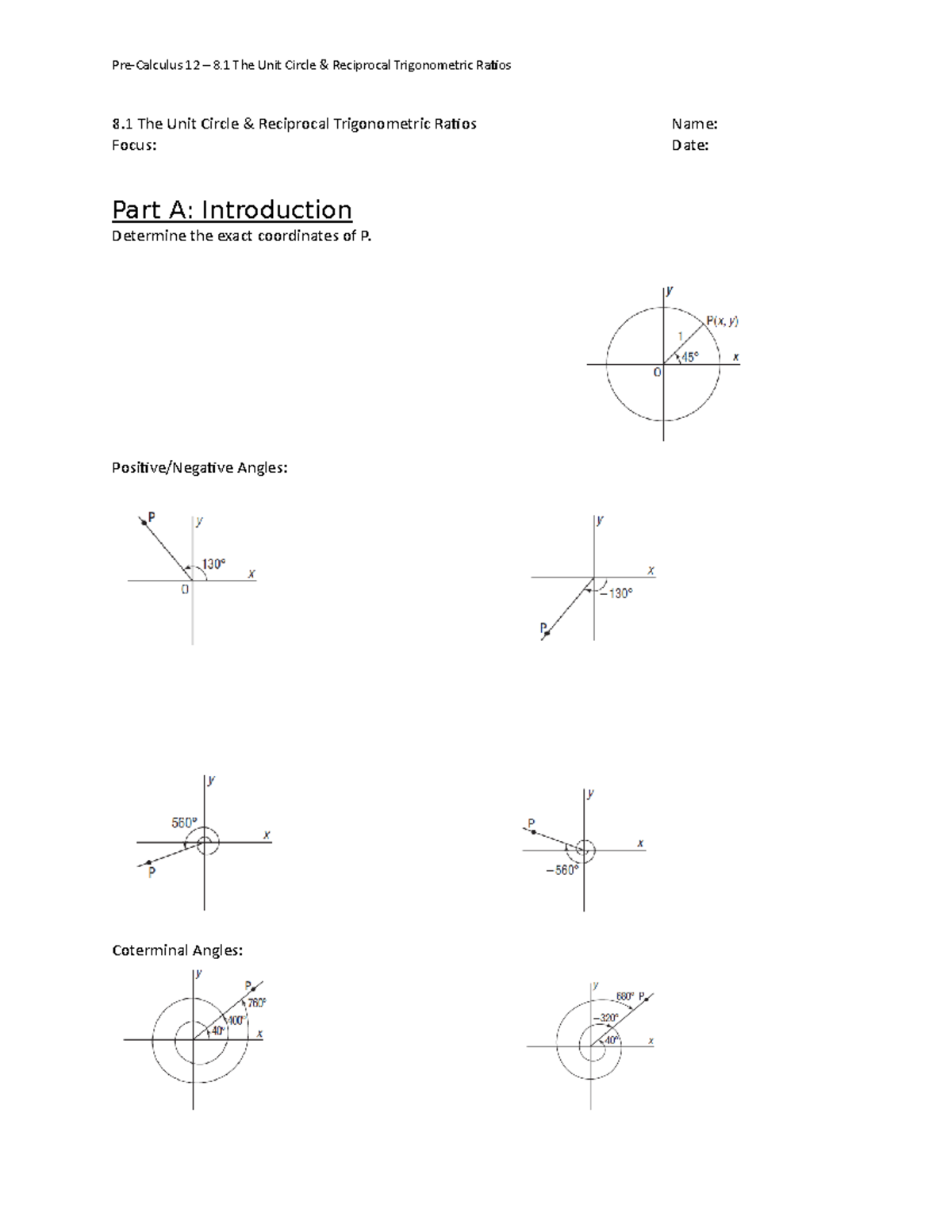 8.1 The Unit Circle & Reciprocal Trig Ratios - 8 The Unit Circle ...