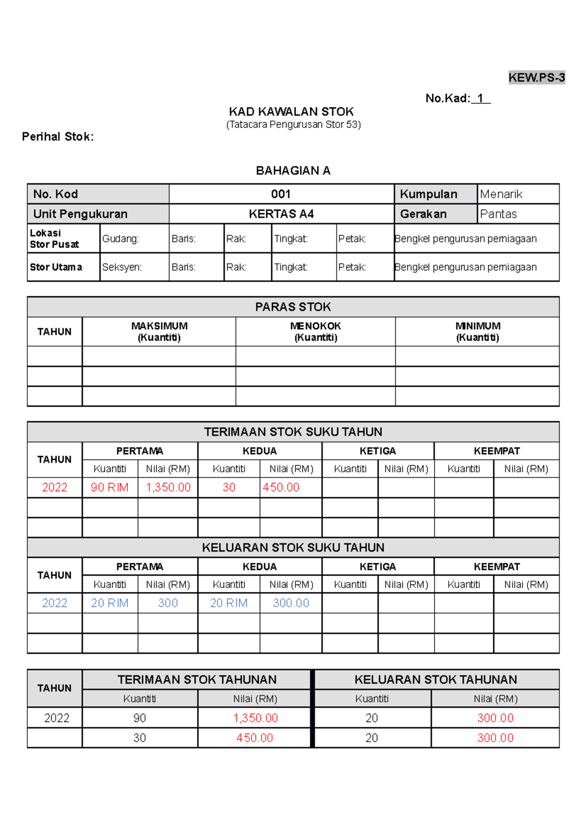 Penilaian Prestasi - Nurin Qasdina - No: 1 KAD KAWALAN STOK (Tatacara ...