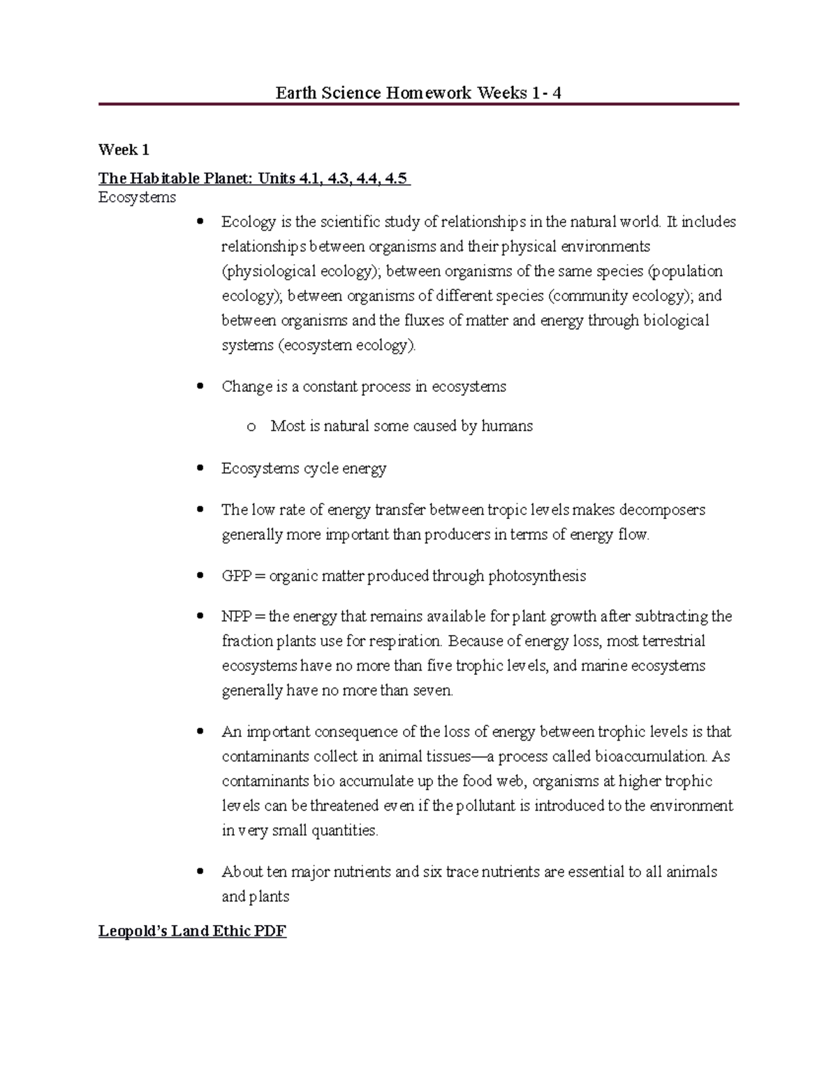 Earth Science HW Part 1 - Earth Science Homework Weeks 1- 4 Week 1 The ...