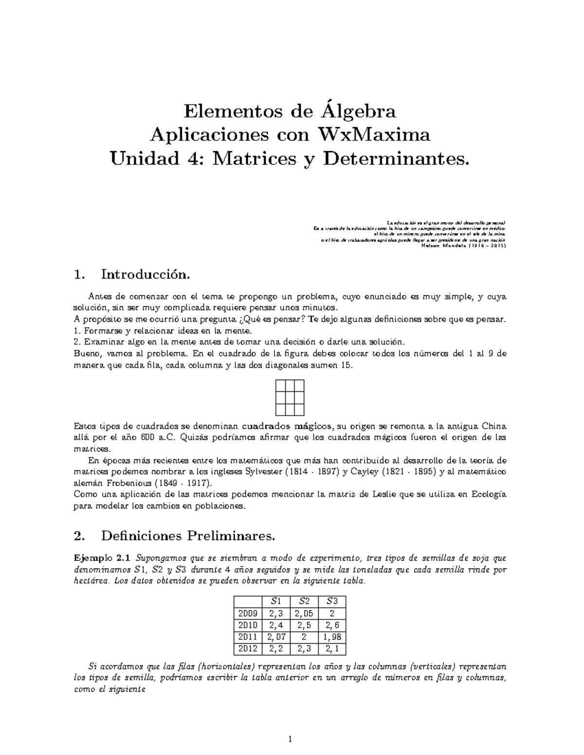 Teoria Matrices y determinantes - Elementos de ́Algebra Aplicaciones ...