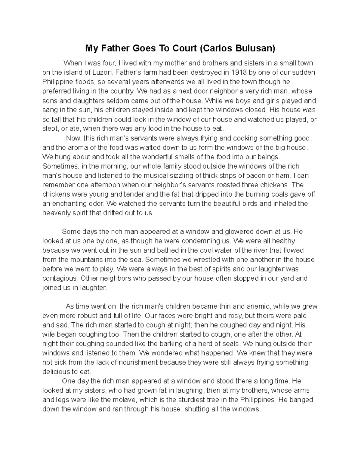 HOW MY Father GOES TO Court - My Father Goes To Court (Carlos Bulusan ...