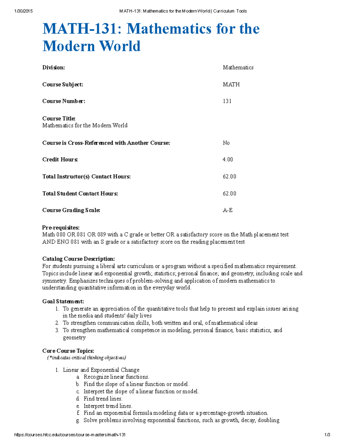 MATH 131 Mathematics for the Modern World - 1/30/2015 - Studocu