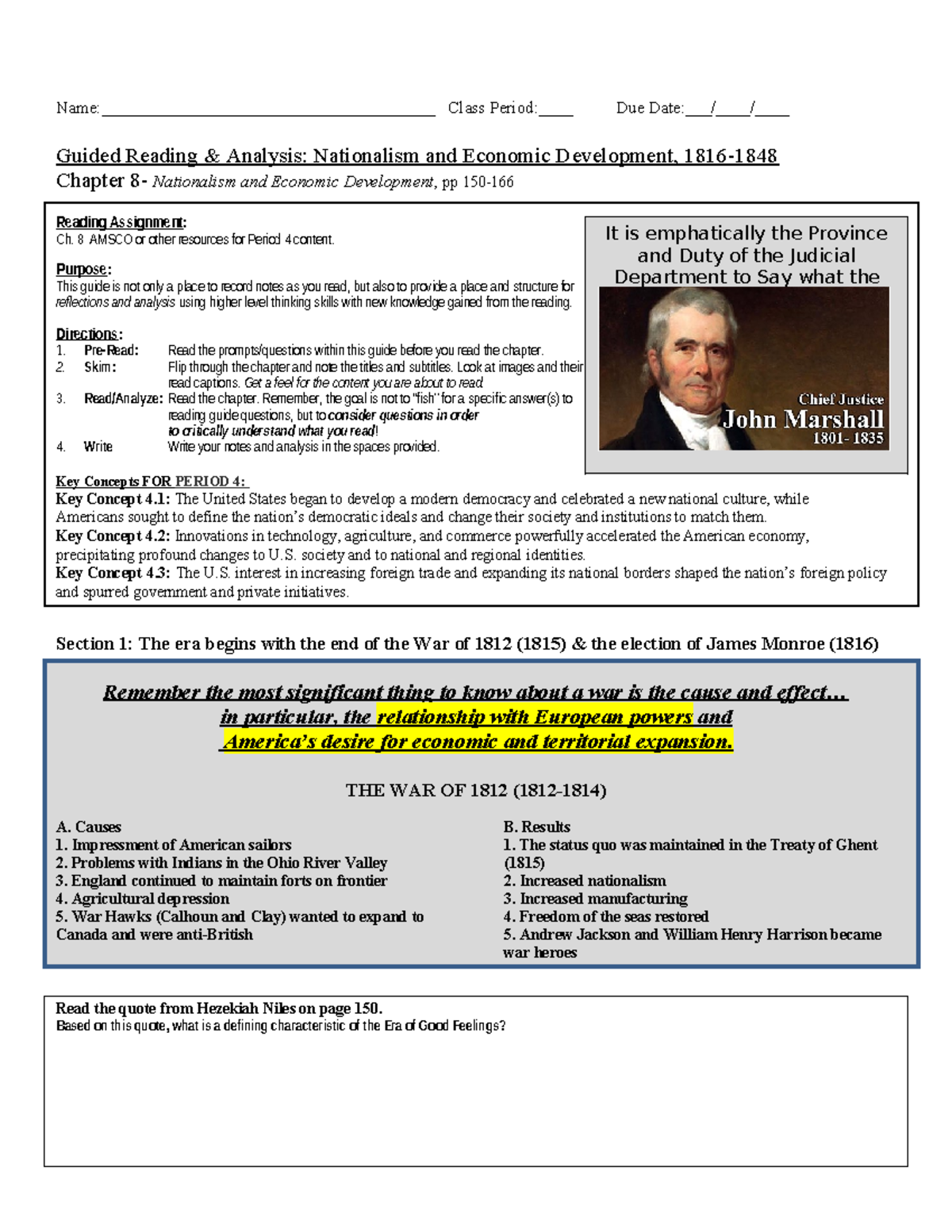 Amsco Chapter 8 - Notes for practice - It is emphatically the Province ...