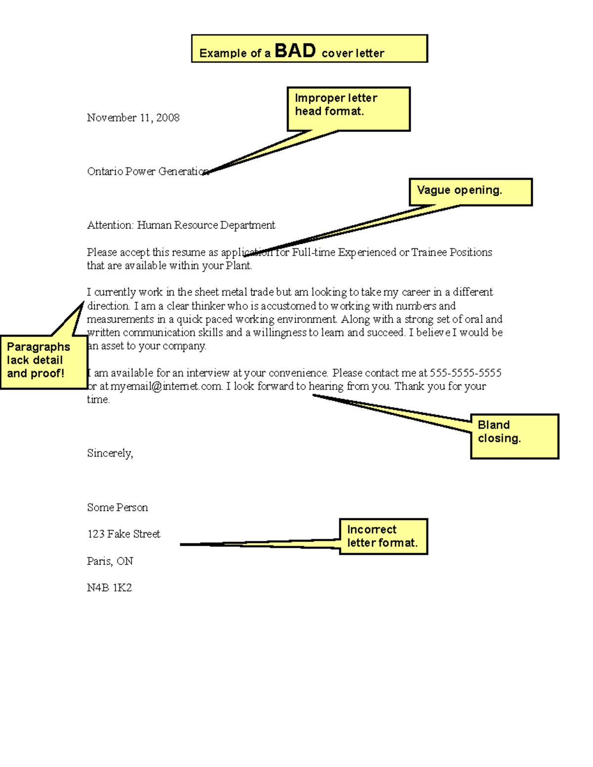 02 BAD and GOOD Cover Letters - November 11, 2008 Ontario Power ...