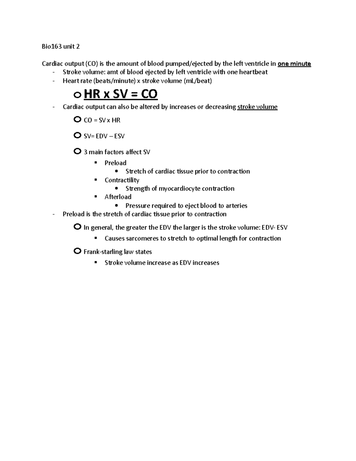 Bio 163 unit 2 - Barbara Dehart - Bio163 unit 2 Cardiac output (CO) is ...