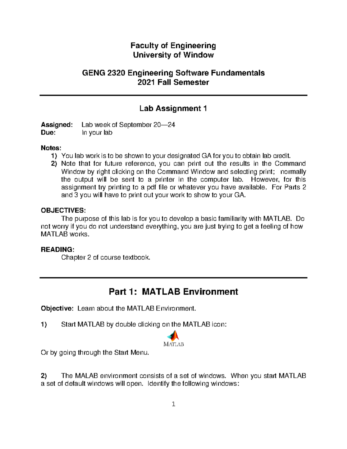 Lab Assignment 01 - study guide - Faculty of Engineering University of ...