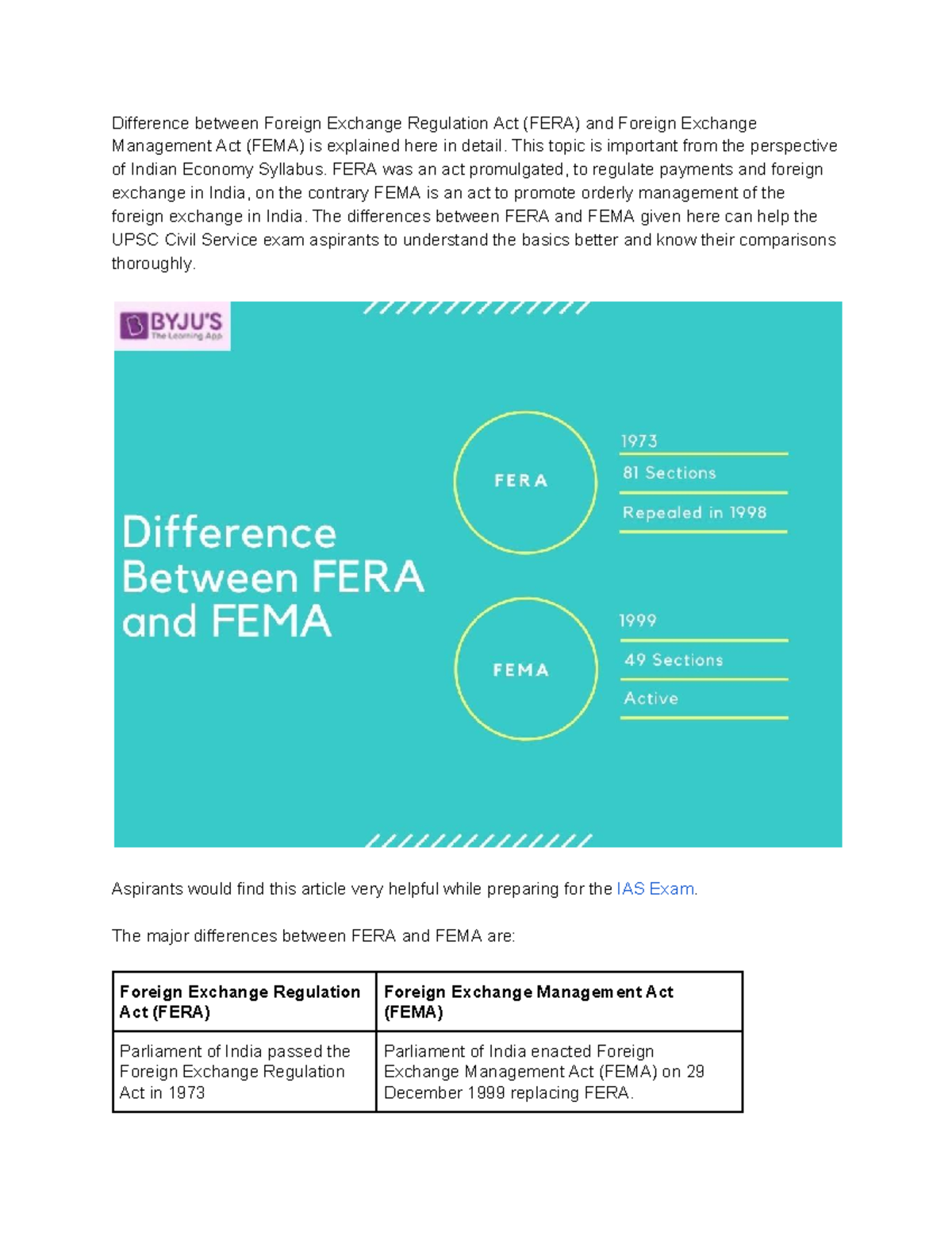 Difference between FERA and FEMA - Difference between Foreign Exchange Regulation Act (FERA) and ...