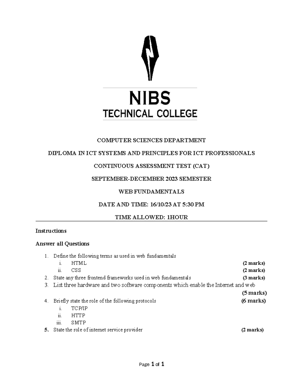 WEB FUND - COMPUTER SCIENCES DEPARTMENT DIPLOMA IN ICT SYSTEMS AND ...