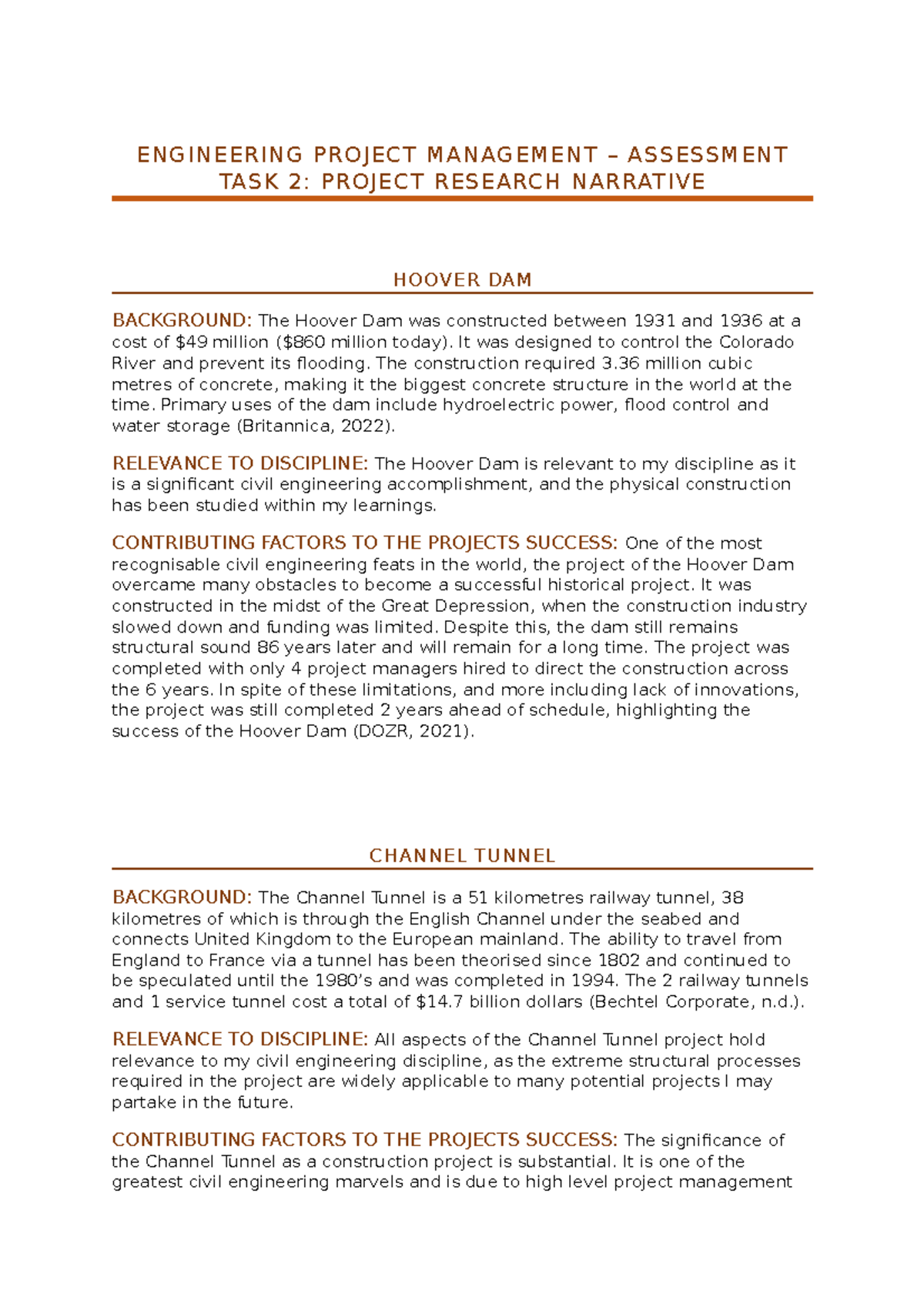 Epm narrative - HD mark - ENGINEERING PROJECT MANAGEMENT – ASSESSMENT ...