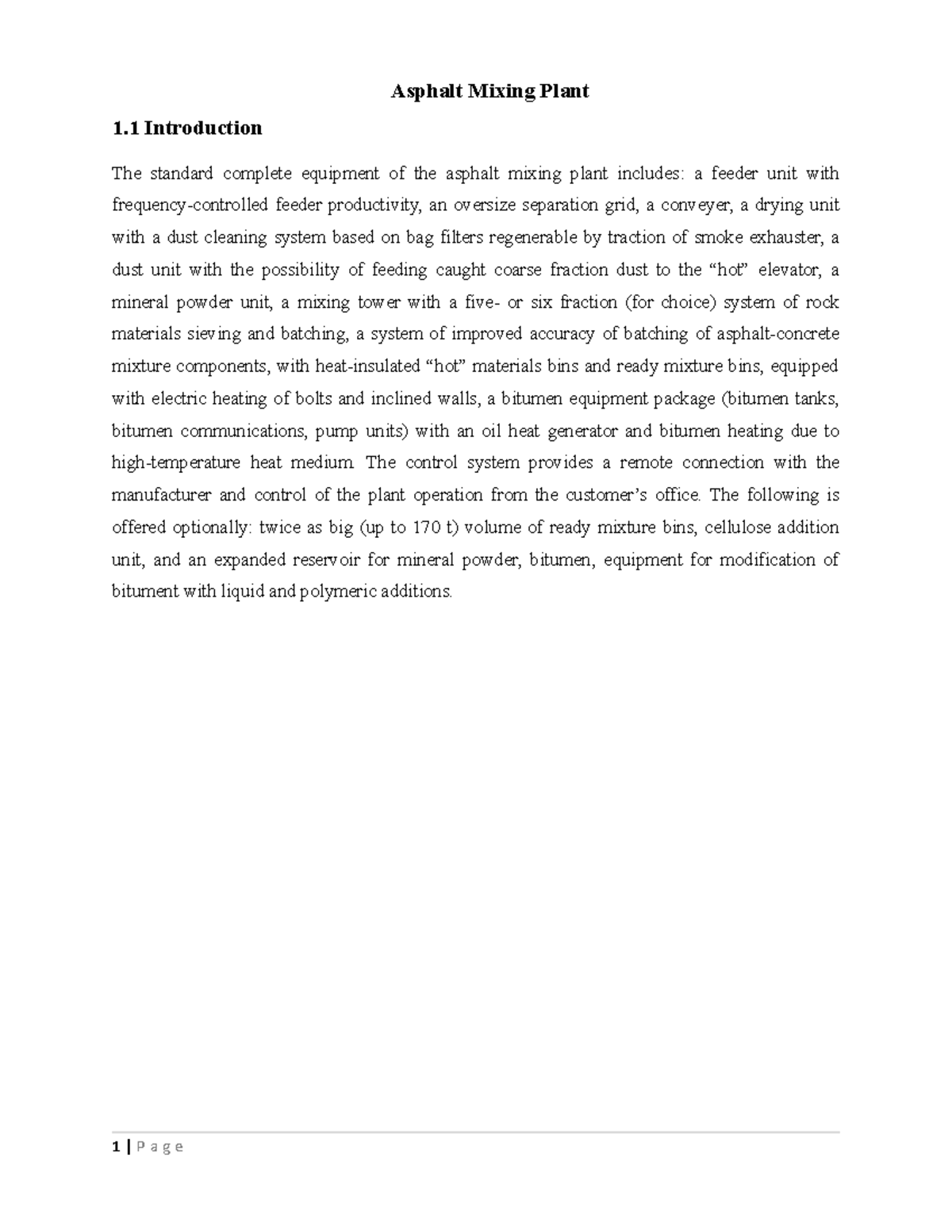 Construction Equipment assignment - Asphalt Mixing Plant 1 Introduction ...