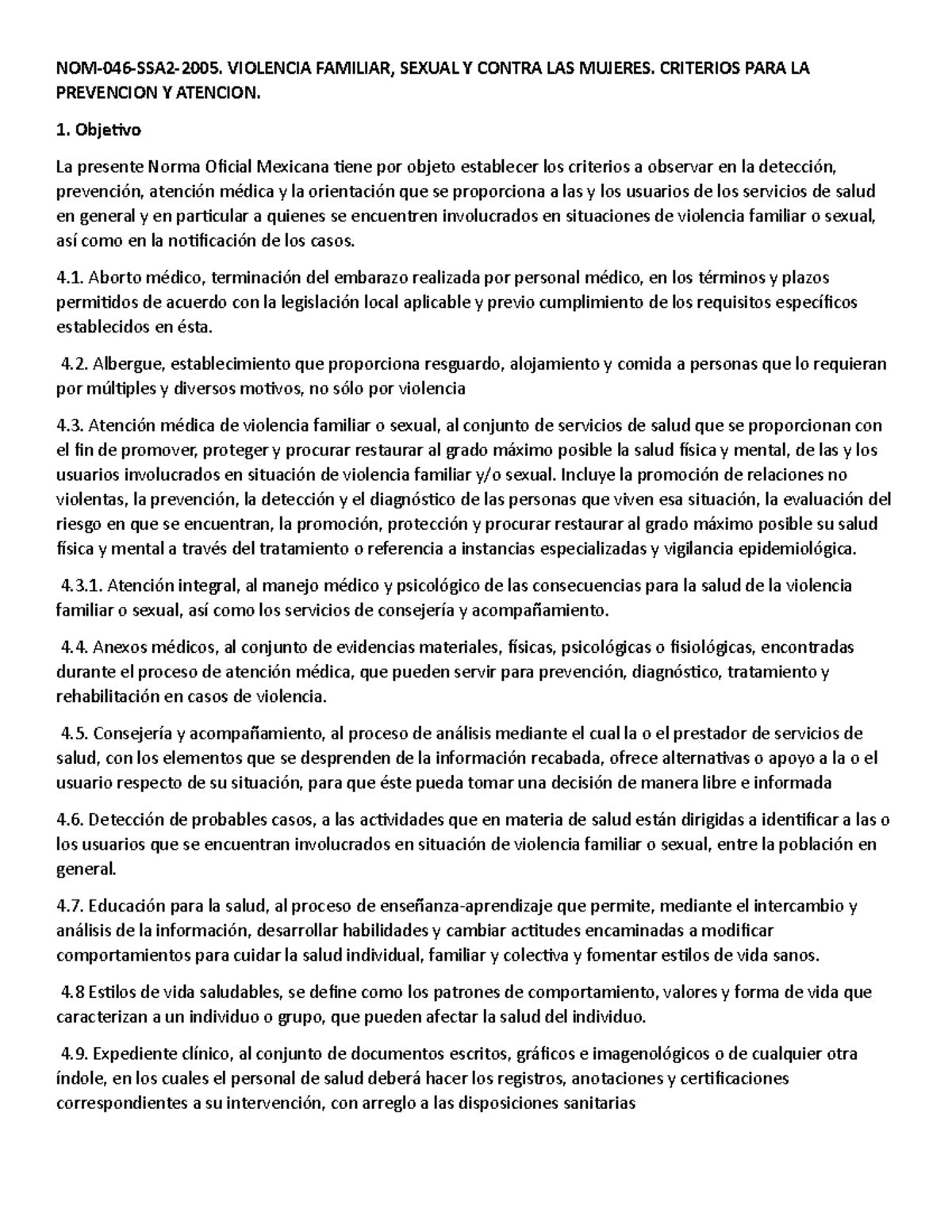 NOM 046 SSA2 2005 - resumen de la norma sobre la VIOLENCIA FAMILIAR, SEXUAL Y CONTRA LAS MUJERES ...