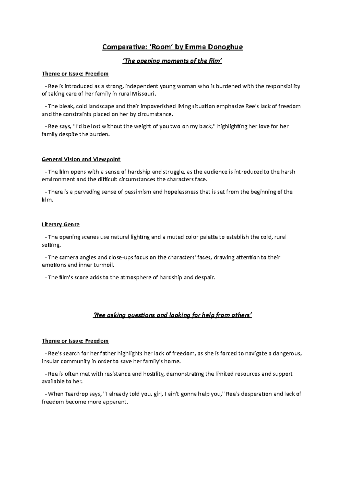 Winter's Bone Key Scenes and 2023 Modes Notes - Comparative: ‘Room’ by ...