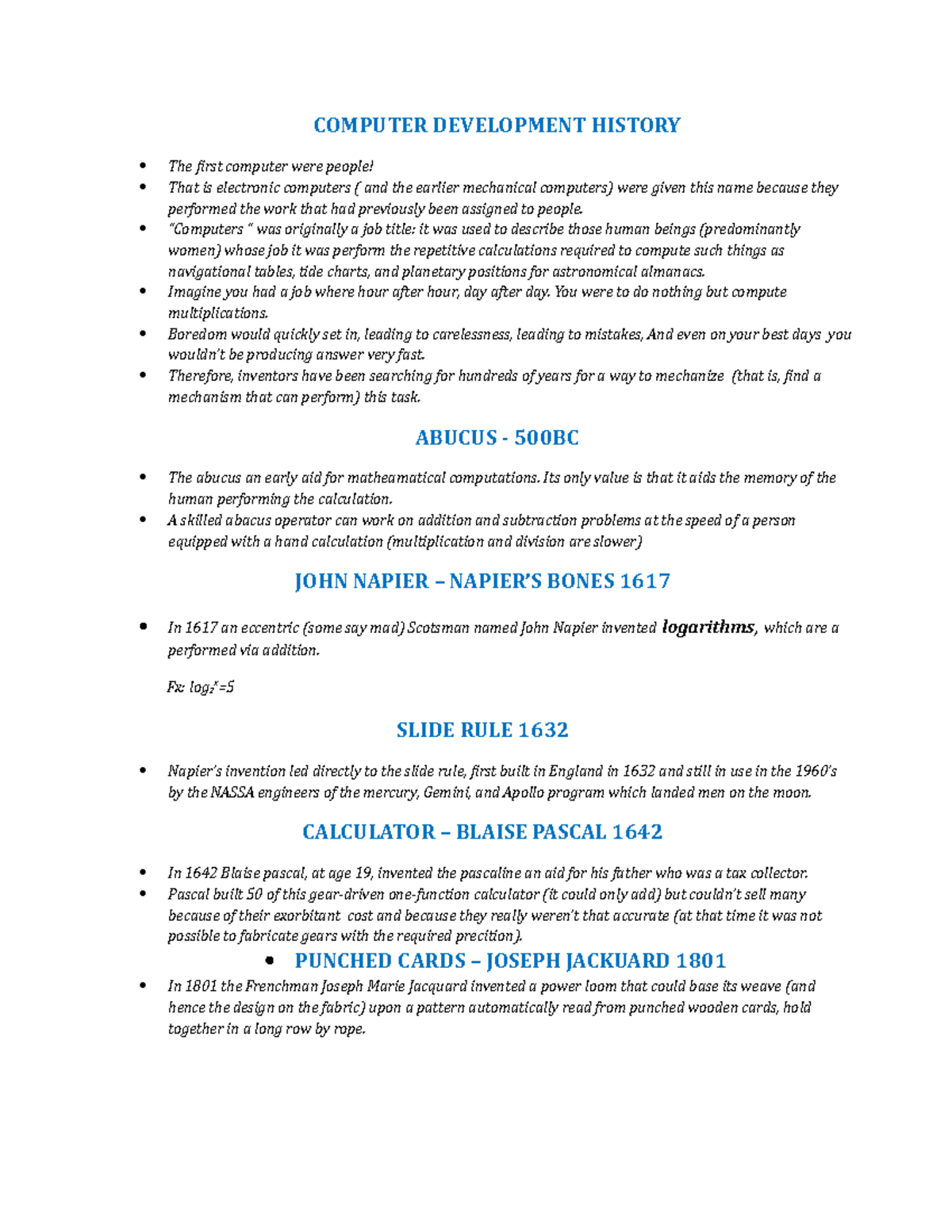 Computer Development History - COMPUTER DEVELOPMENT HISTORY The first ...