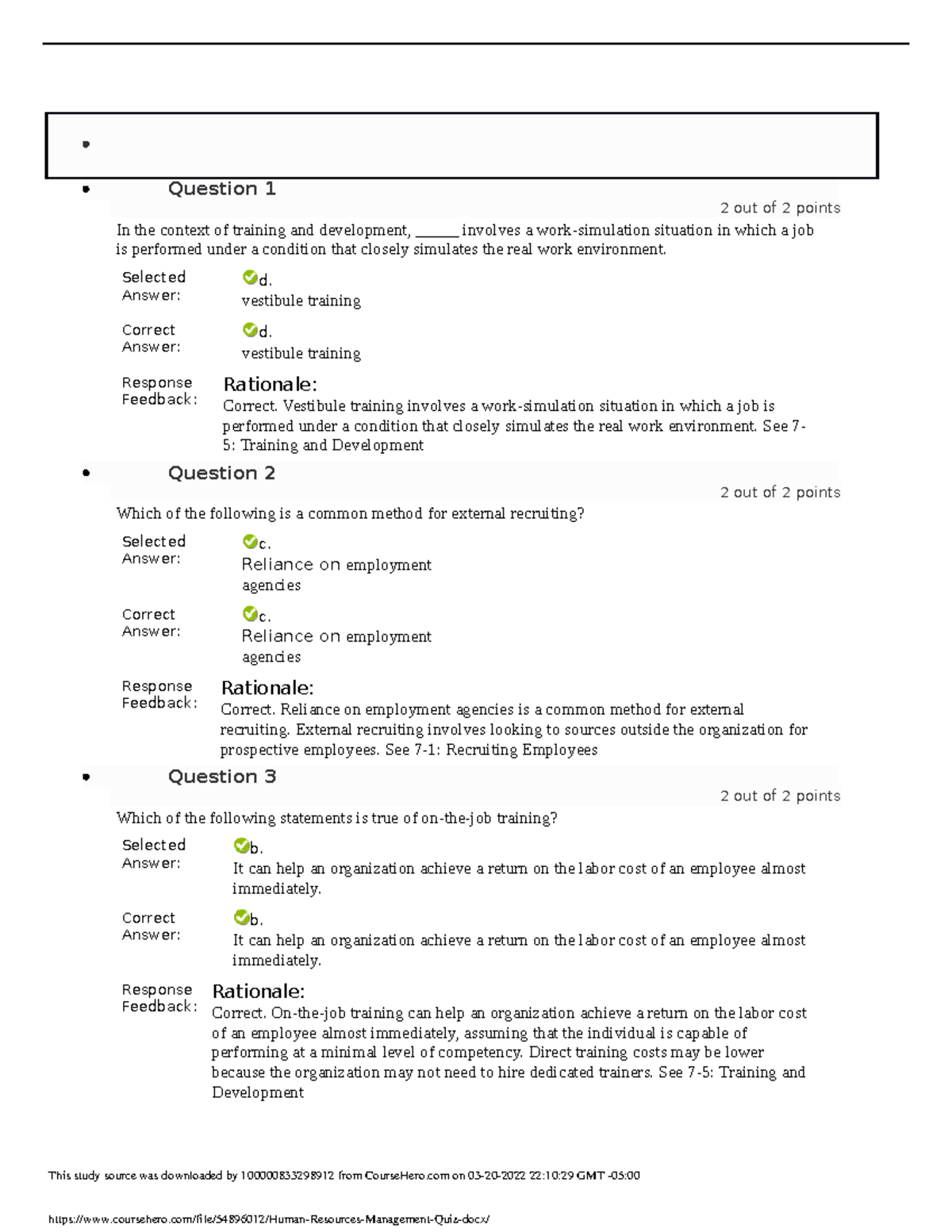 Human Resources Management Quiz - Question 1 2 out of 2 points In the ...