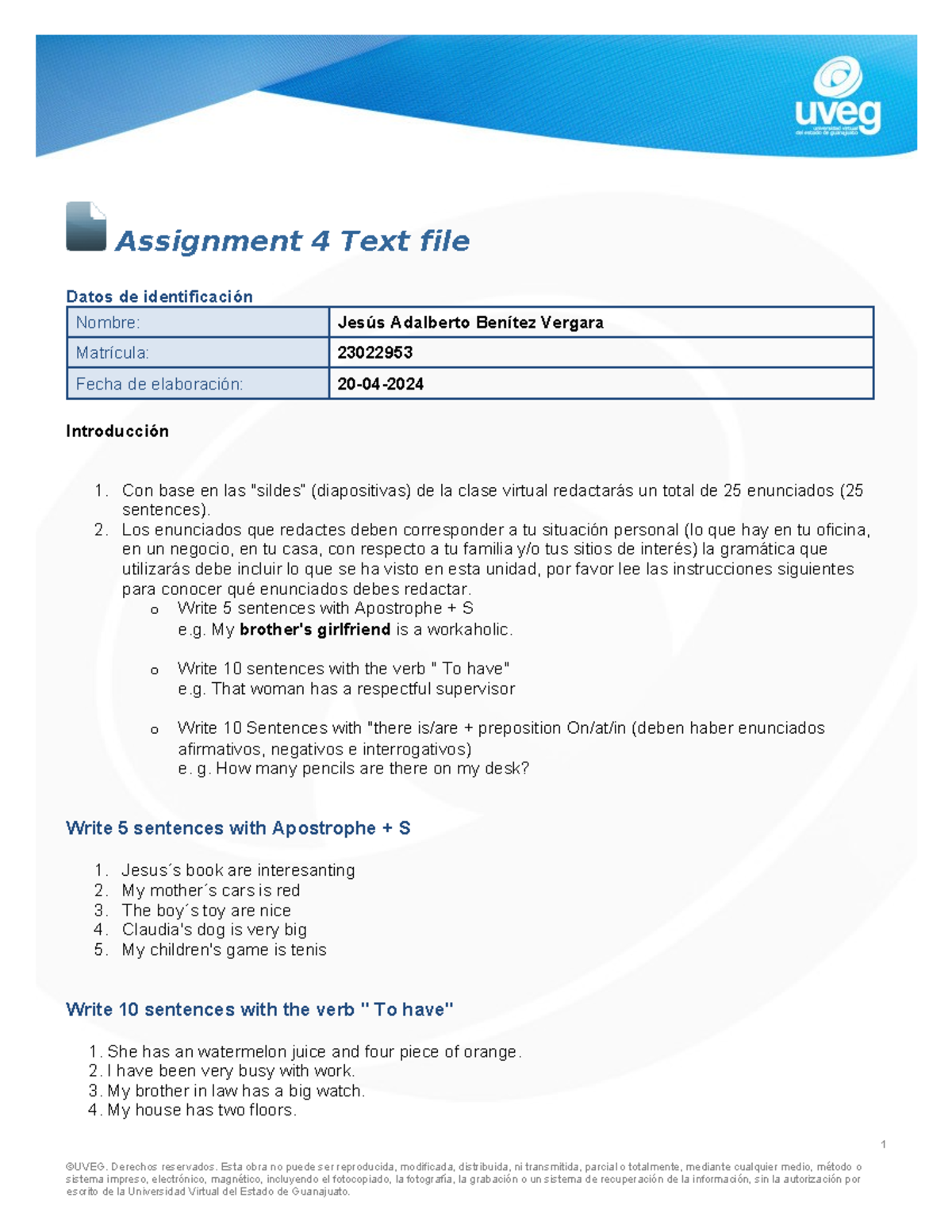 Assignment 4 Text file - Assignment 4 Text file Datos de identificación ...