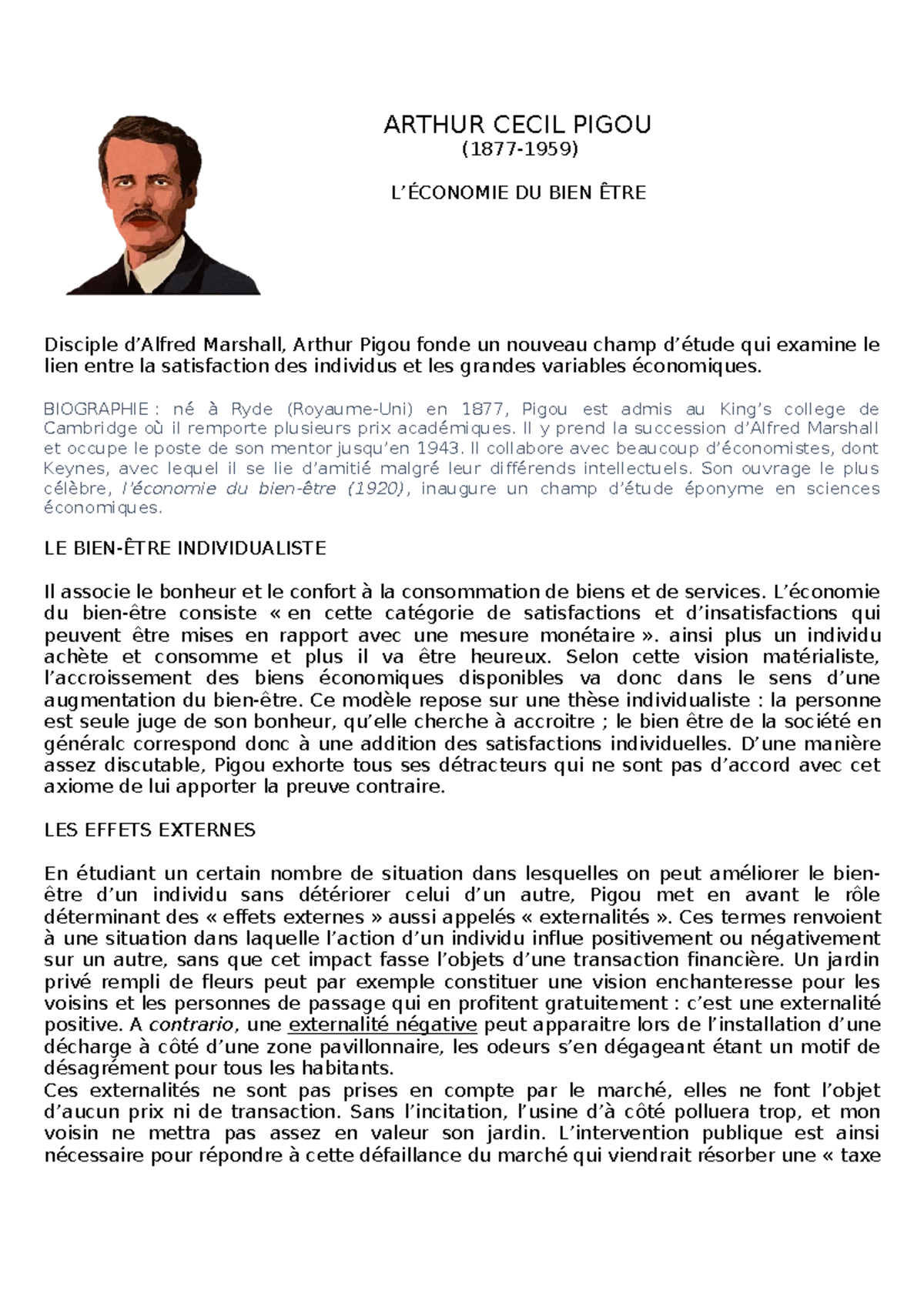 Fiche auteur arthur pigou - ARTHUR CECIL PIGOU (1877-1959) L’ÉCONOMIE ...