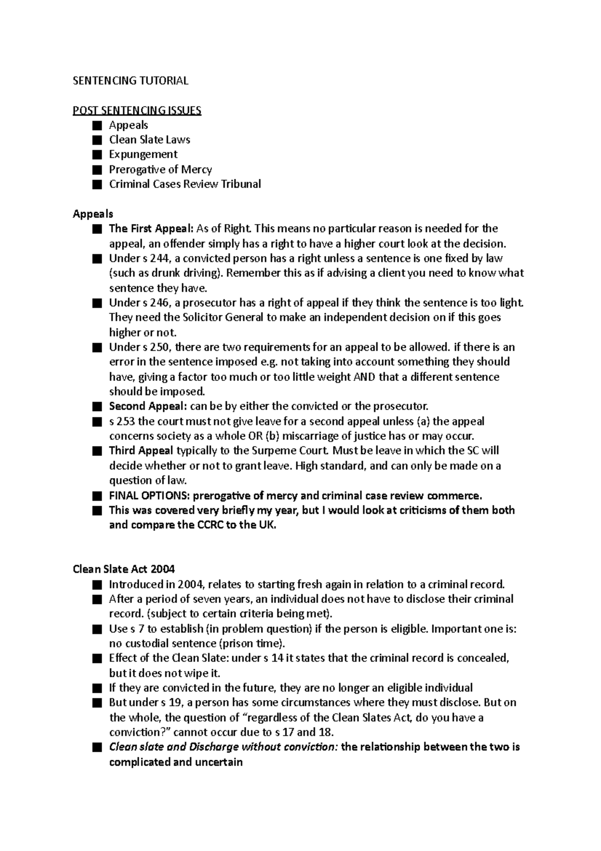 Sentencing Tutorial - SENTENCING TUTORIAL POST SENTENCING ISSUES ...