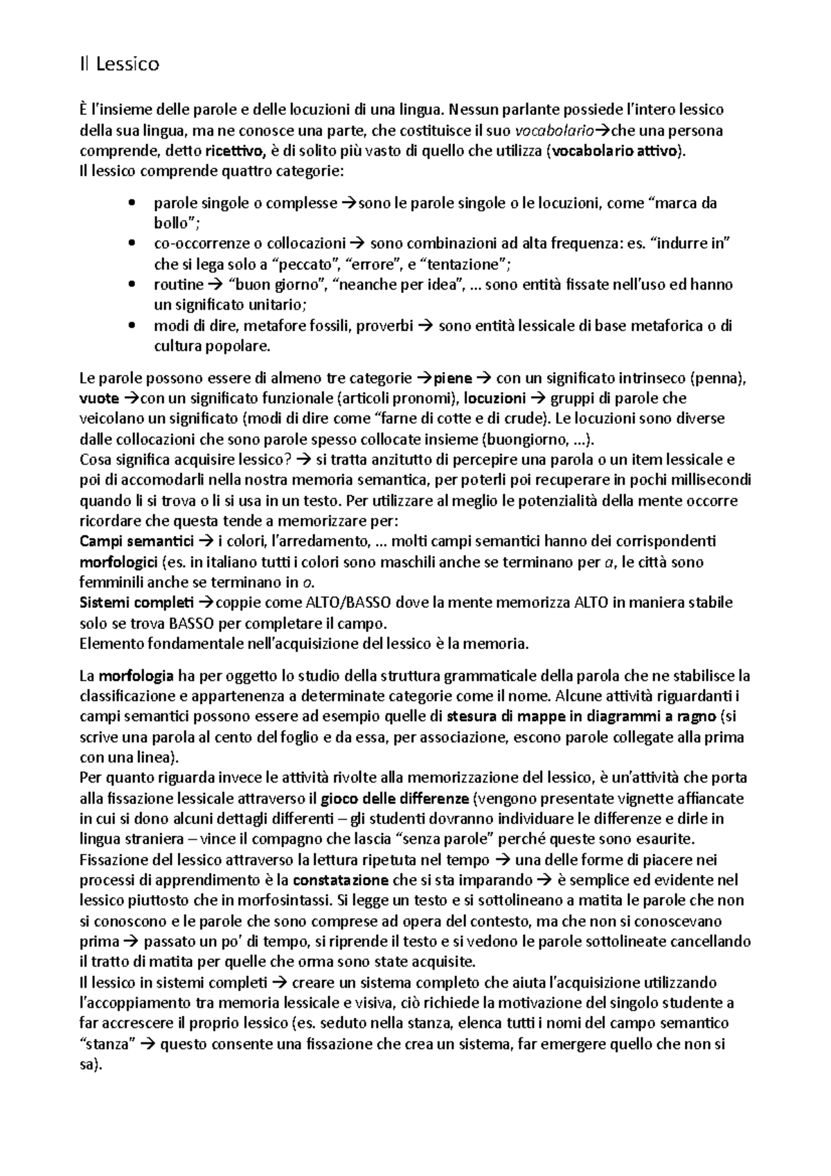 Il lessico - riassunto - Il Lessico È l’insieme delle parole e delle locuzioni di una lingua ...