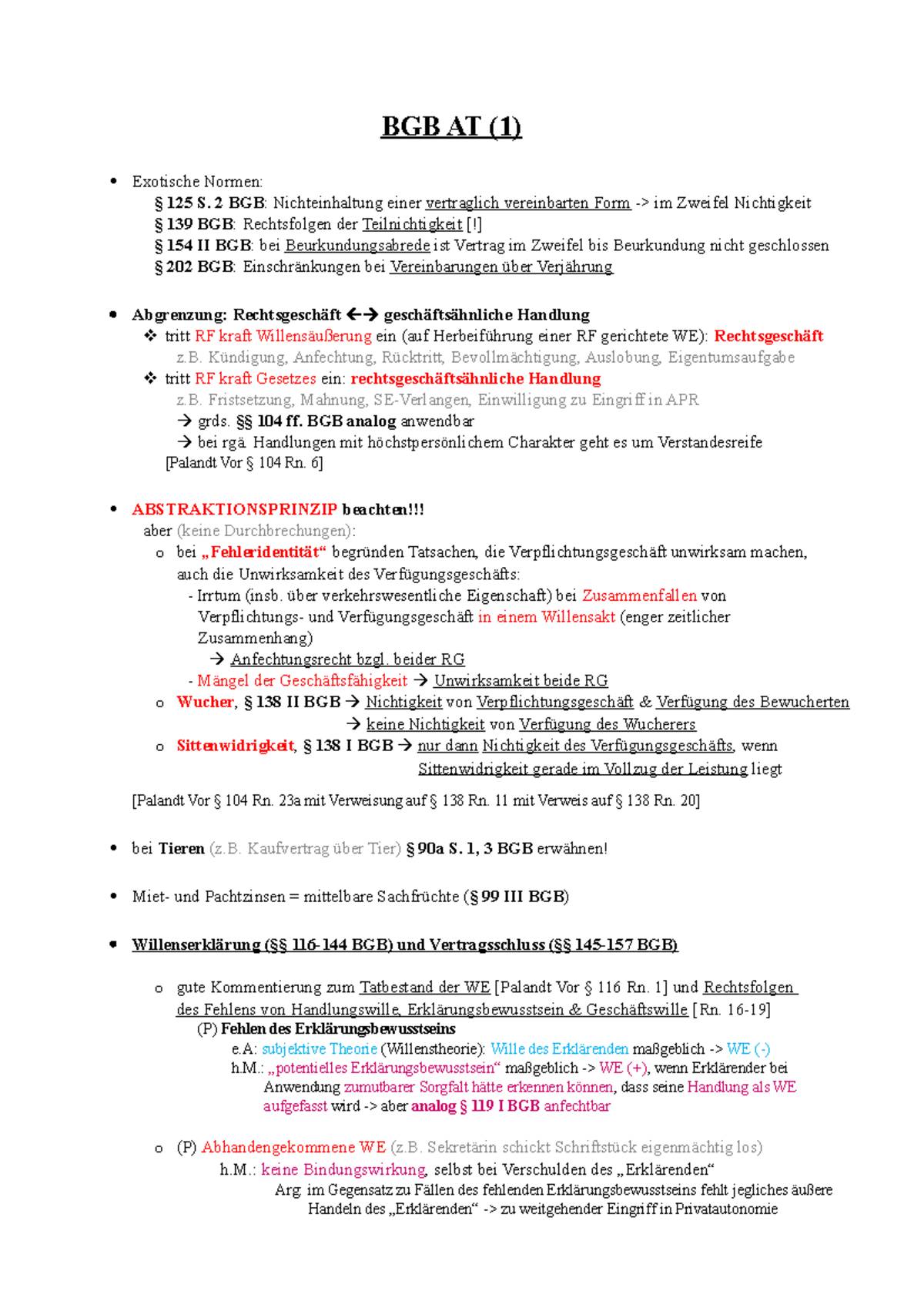 BGB AT - Teil 1 - Grundlagen und Vertragsschluss - BGB AT (1) Exotische ...