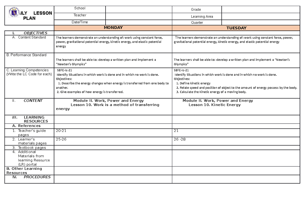 8 -5b - DLP - DAILY LESSON PLAN School Grade Teacher Learning Area Date ...